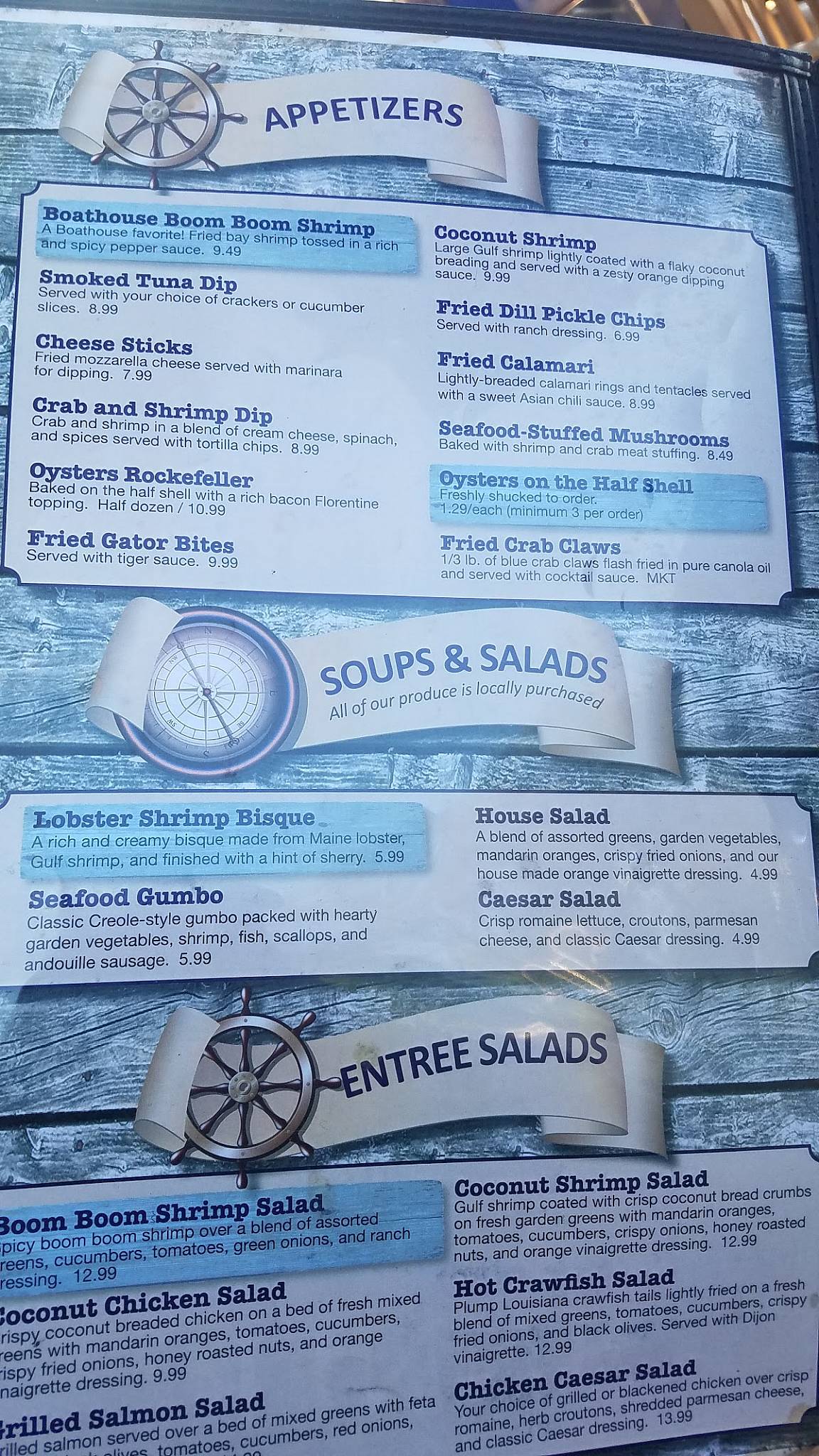 Menu at The Boathouse Landing restaurant, Valparaiso