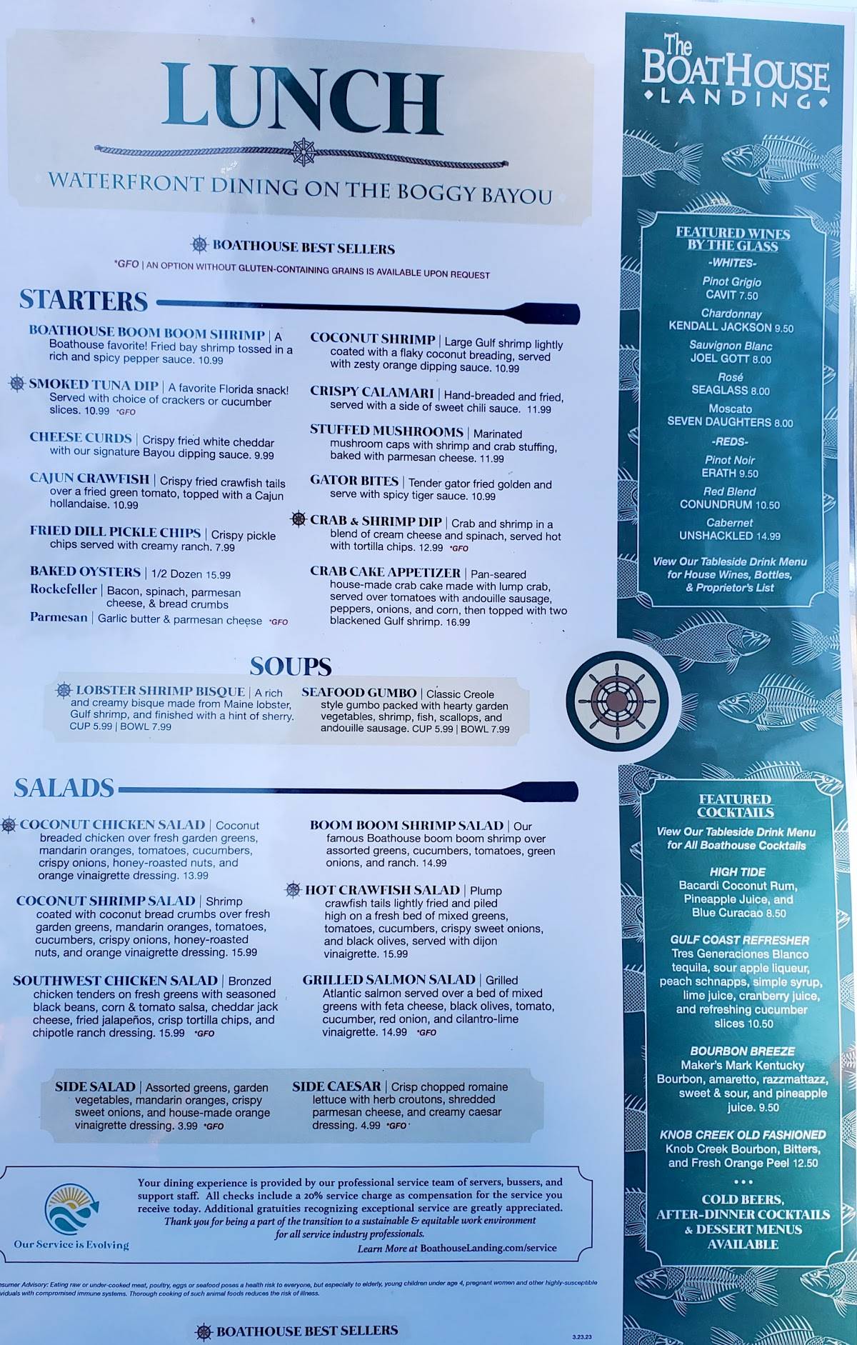 Menu at The Boathouse Landing restaurant, Valparaiso
