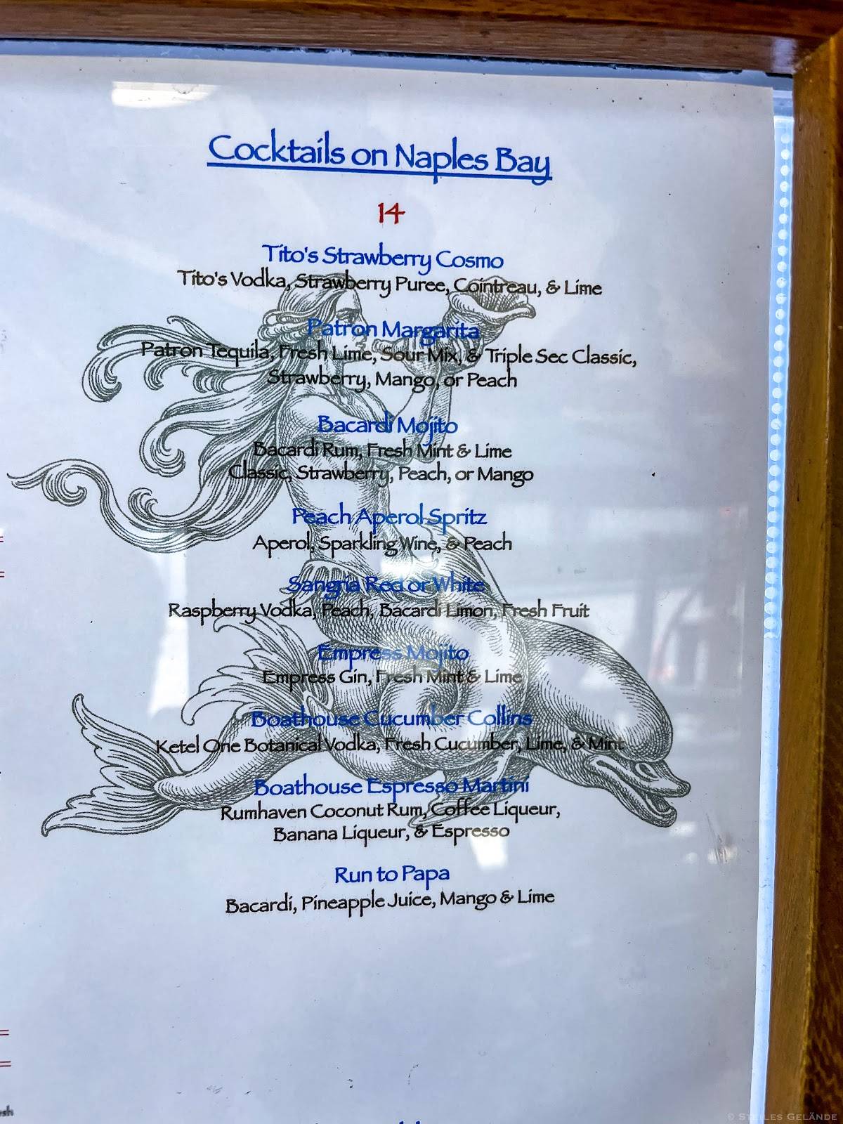 Menu at The Boathouse on Naples Bay restaurant, Naples
