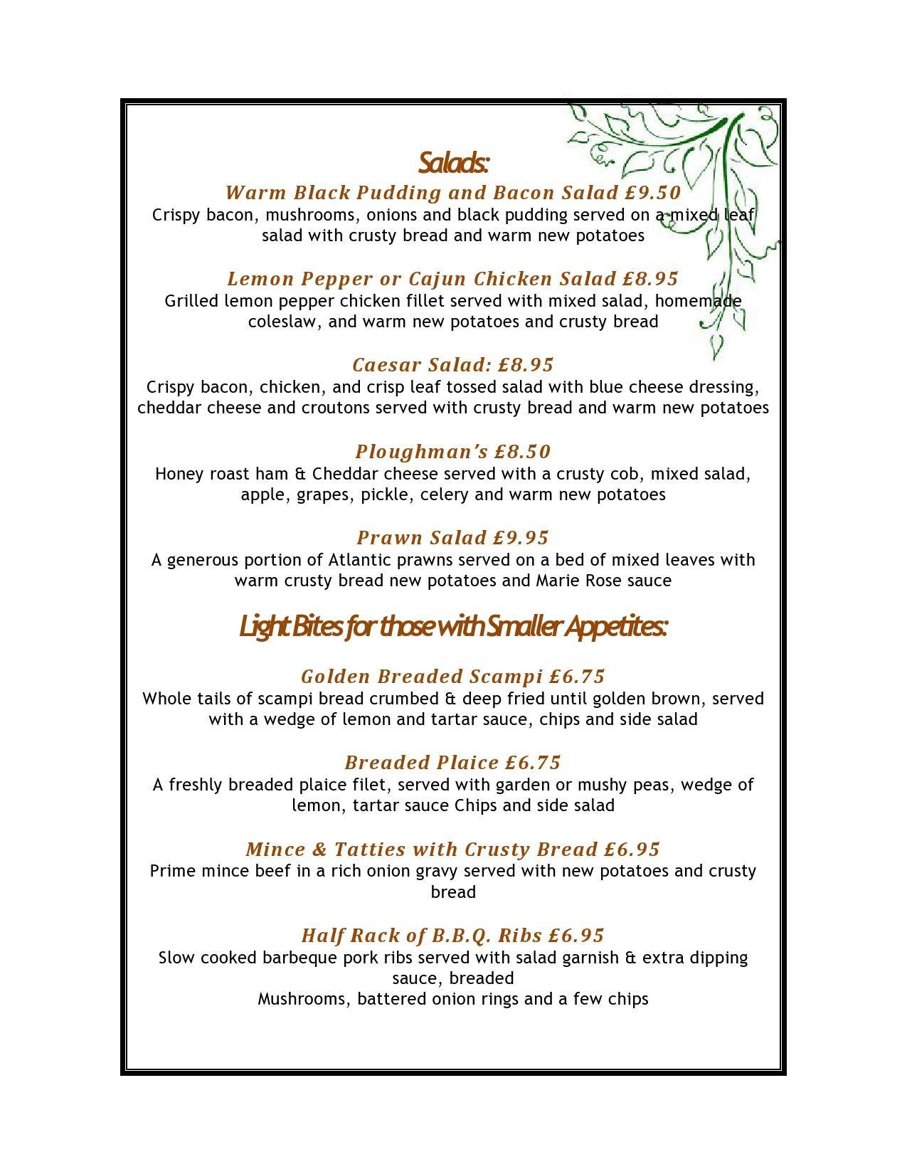 Menu at The Bradford Arms pub & bar, Brewood