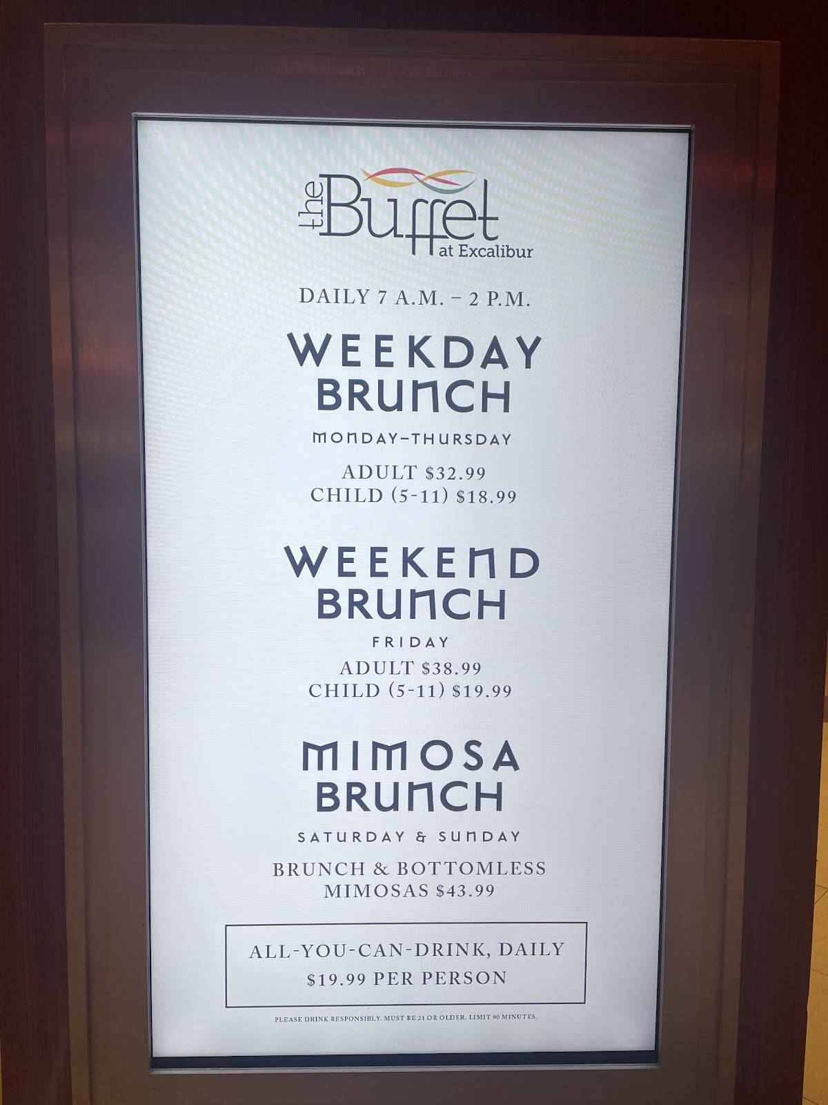 Carta del pub y bar The Buffet at Excalibur, Las Vegas, 3850 S Las ...