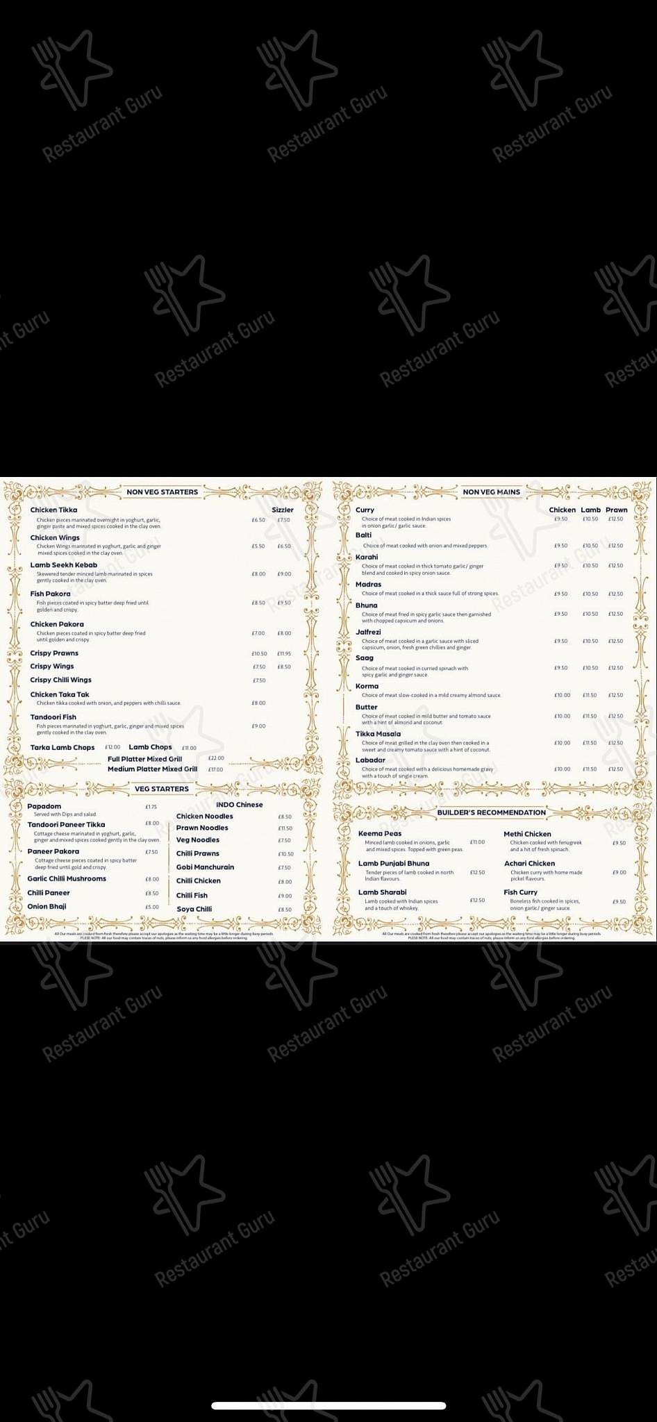 Menu at The Builders' Arms pub & bar, Wolverhampton