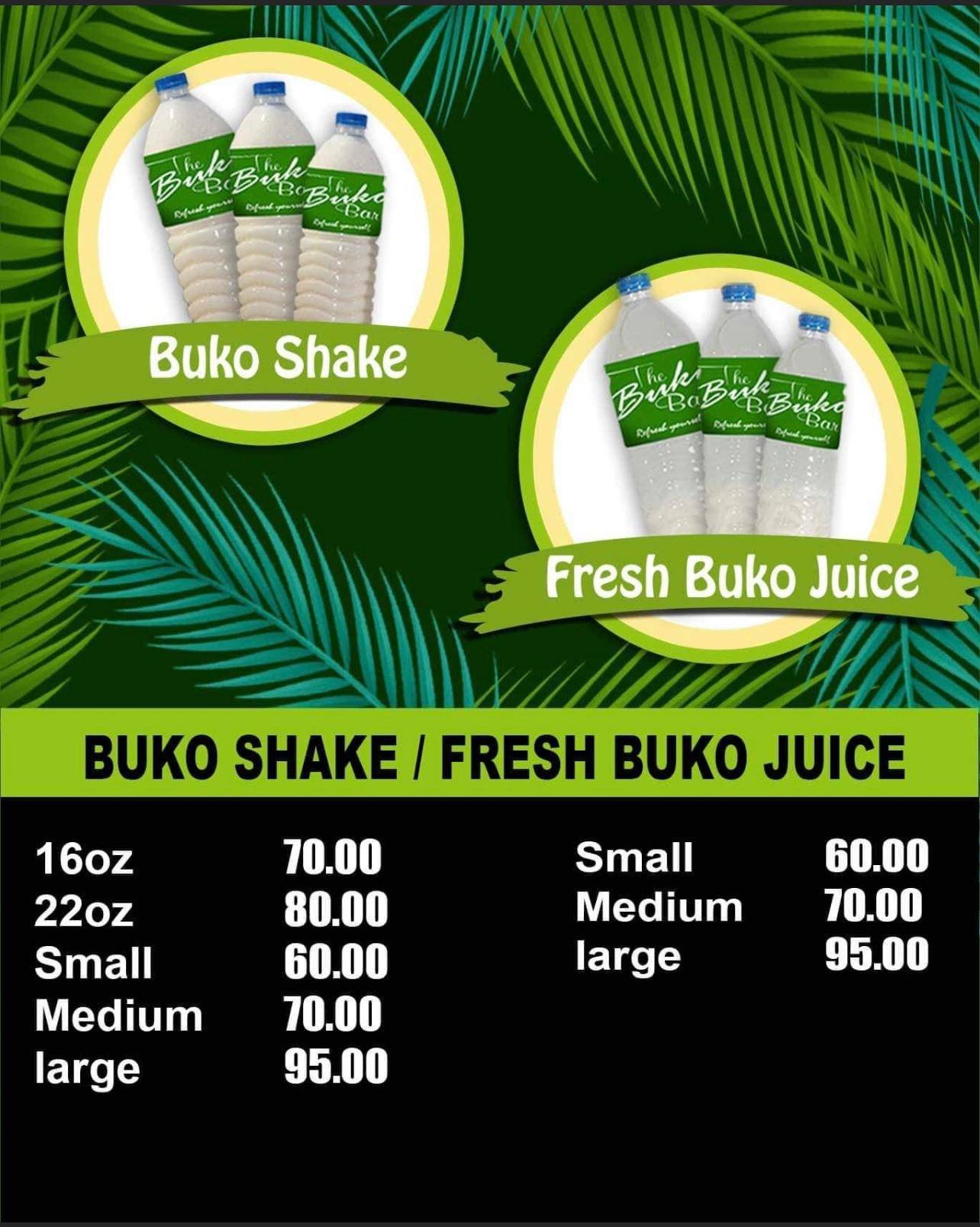 Menu at The Buko Bar - Rotonda Balagtas, Batangas, Batangas