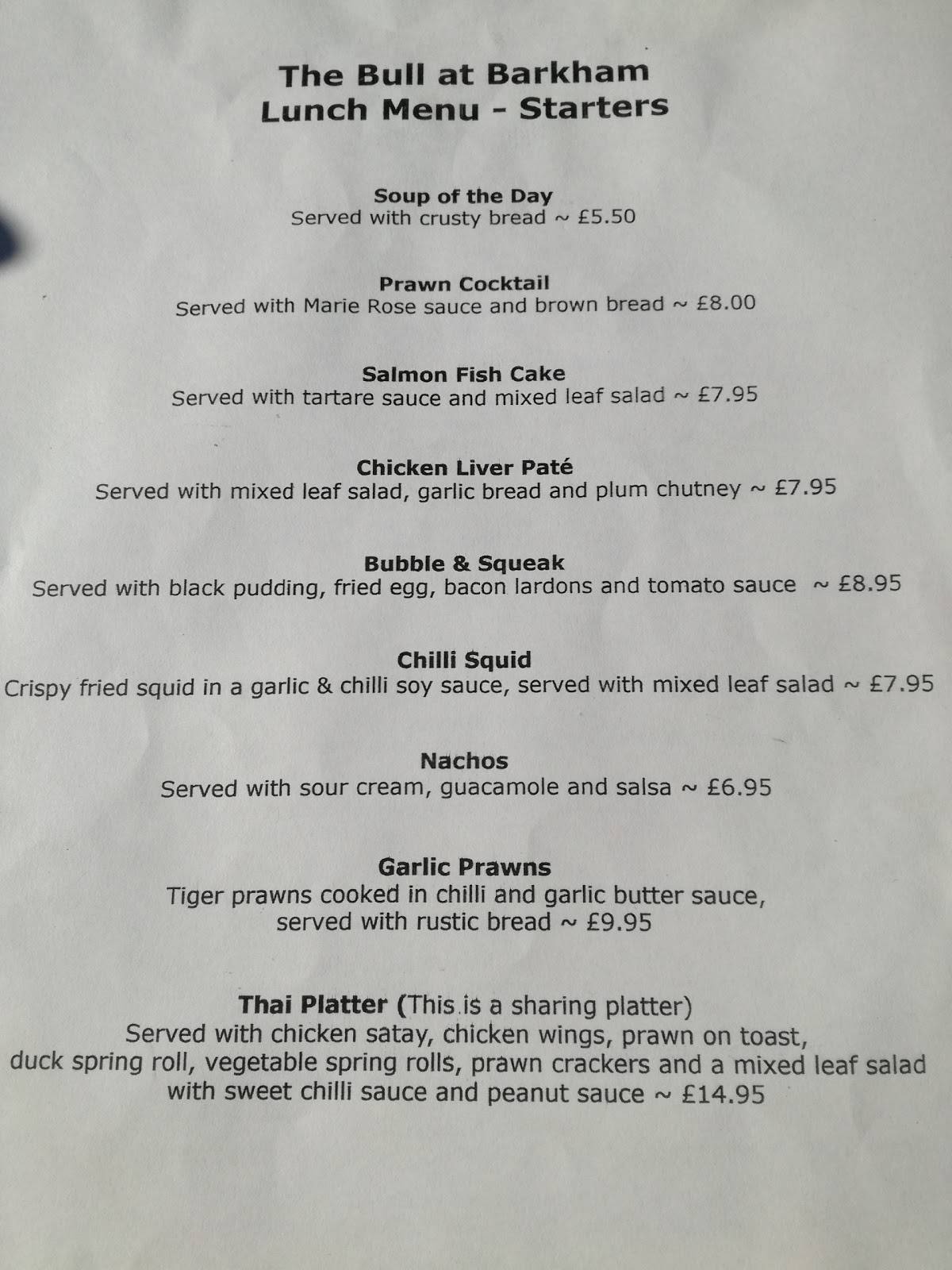 Menu at The Bull pub & bar, Wokingham