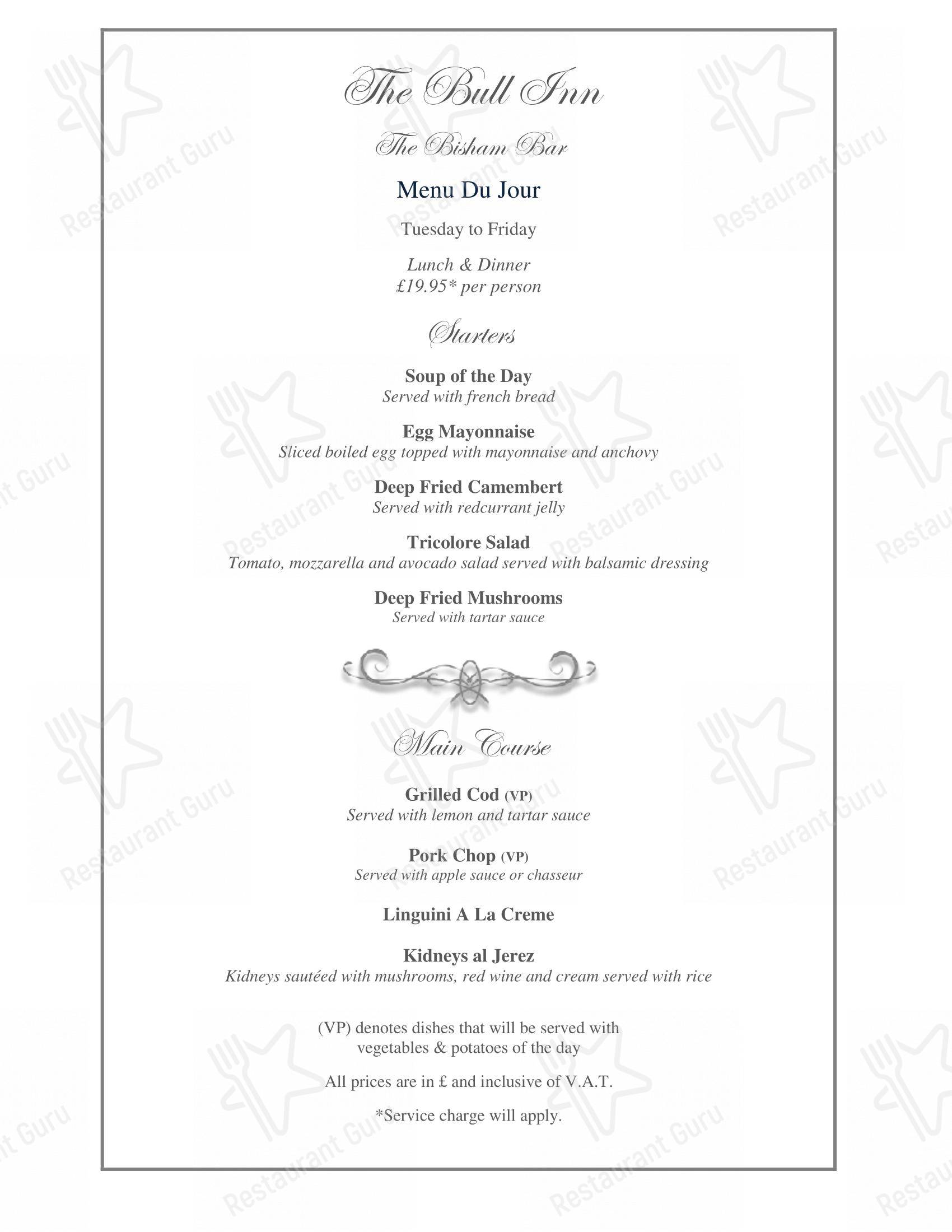 Menu at The Bull Inn Bisham pub & bar, Marlow