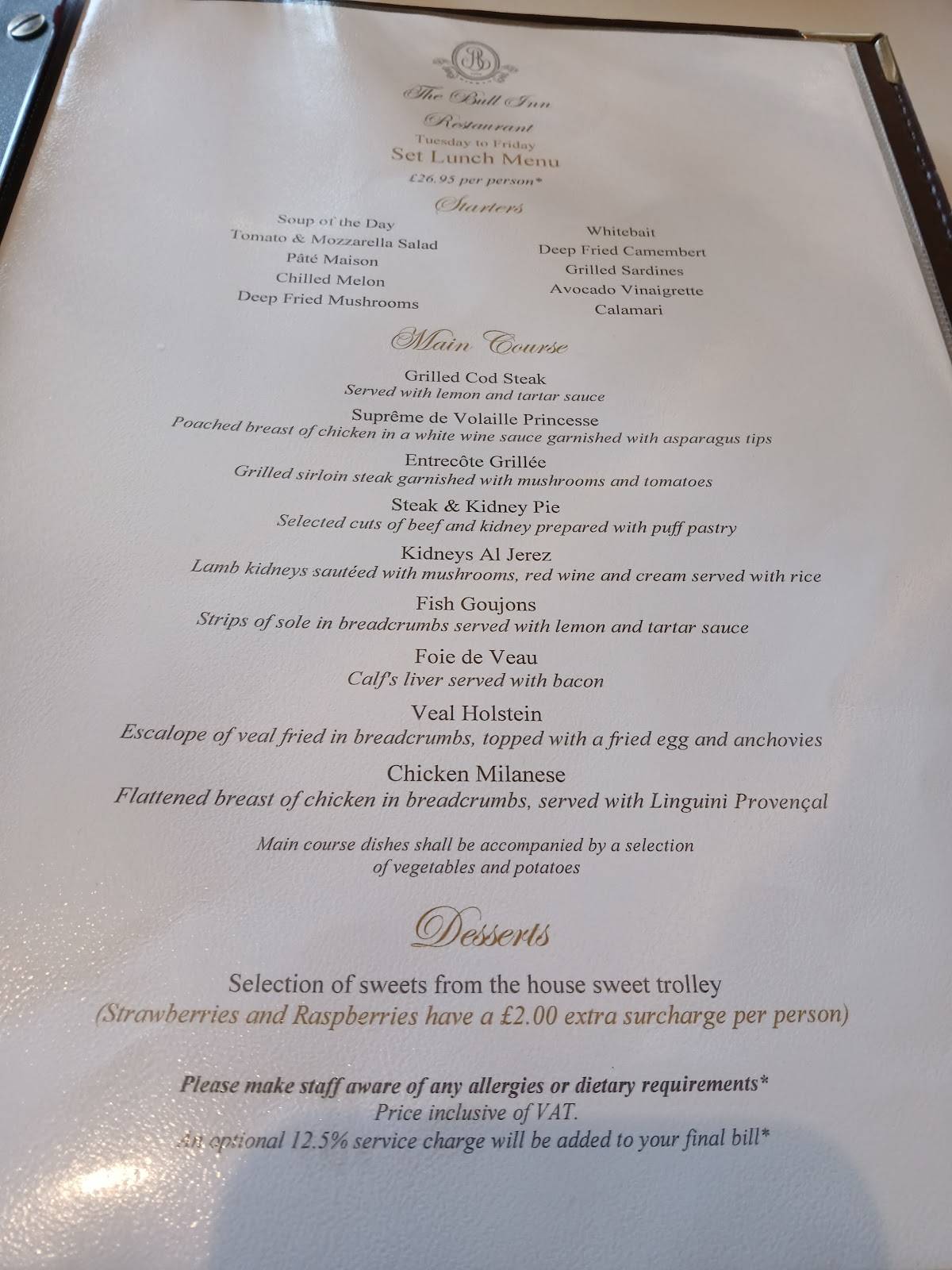 Menu at The Bull Inn Bisham pub & bar, Marlow