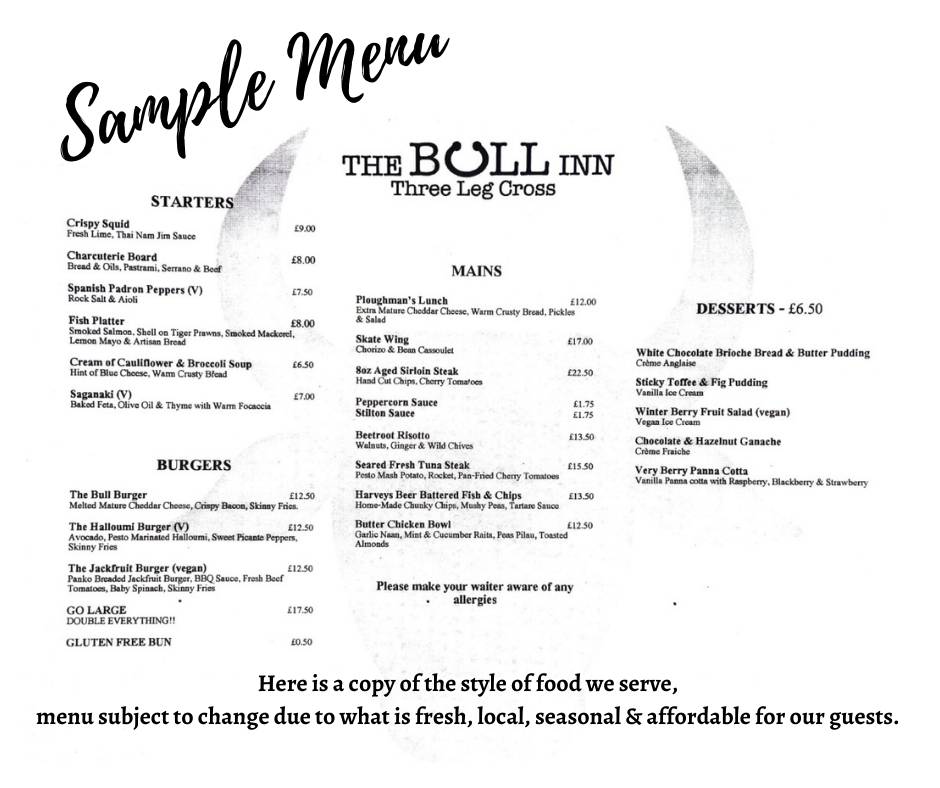 Menu at The Bull Inn Ticehurst pub & bar, Wadhurst