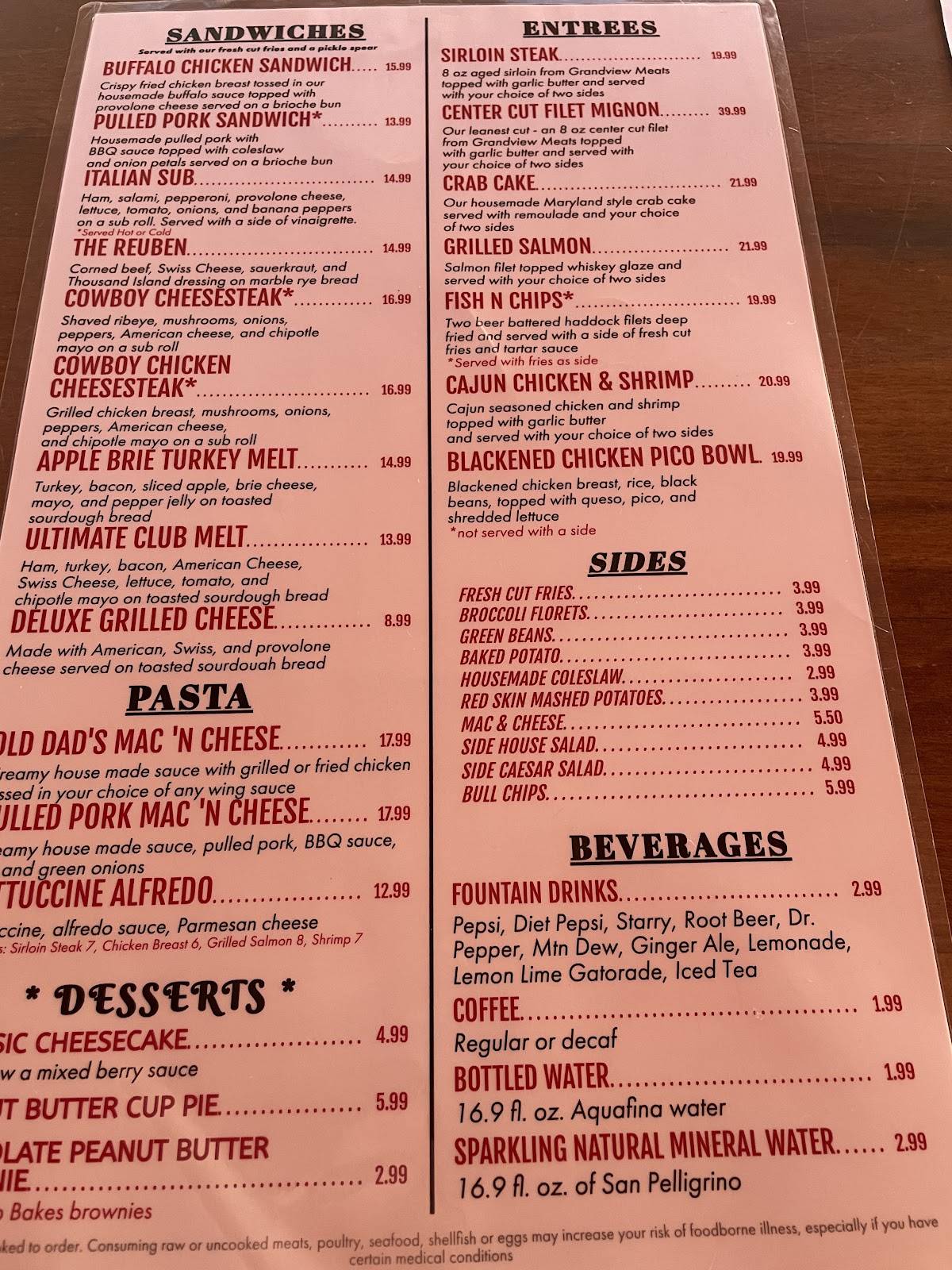Menu at The Bull Pen Restaurant & Sports Bar, Tyrone
