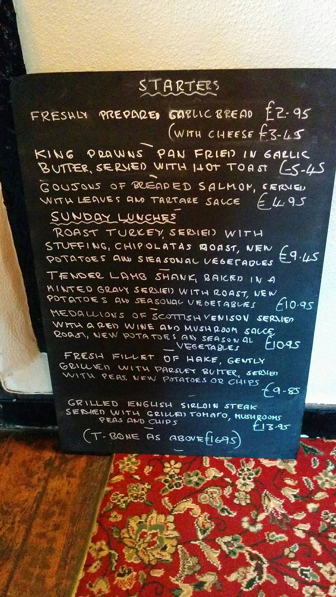 Menu at The Bulls Head at Barston, Solihull, Barston Ln