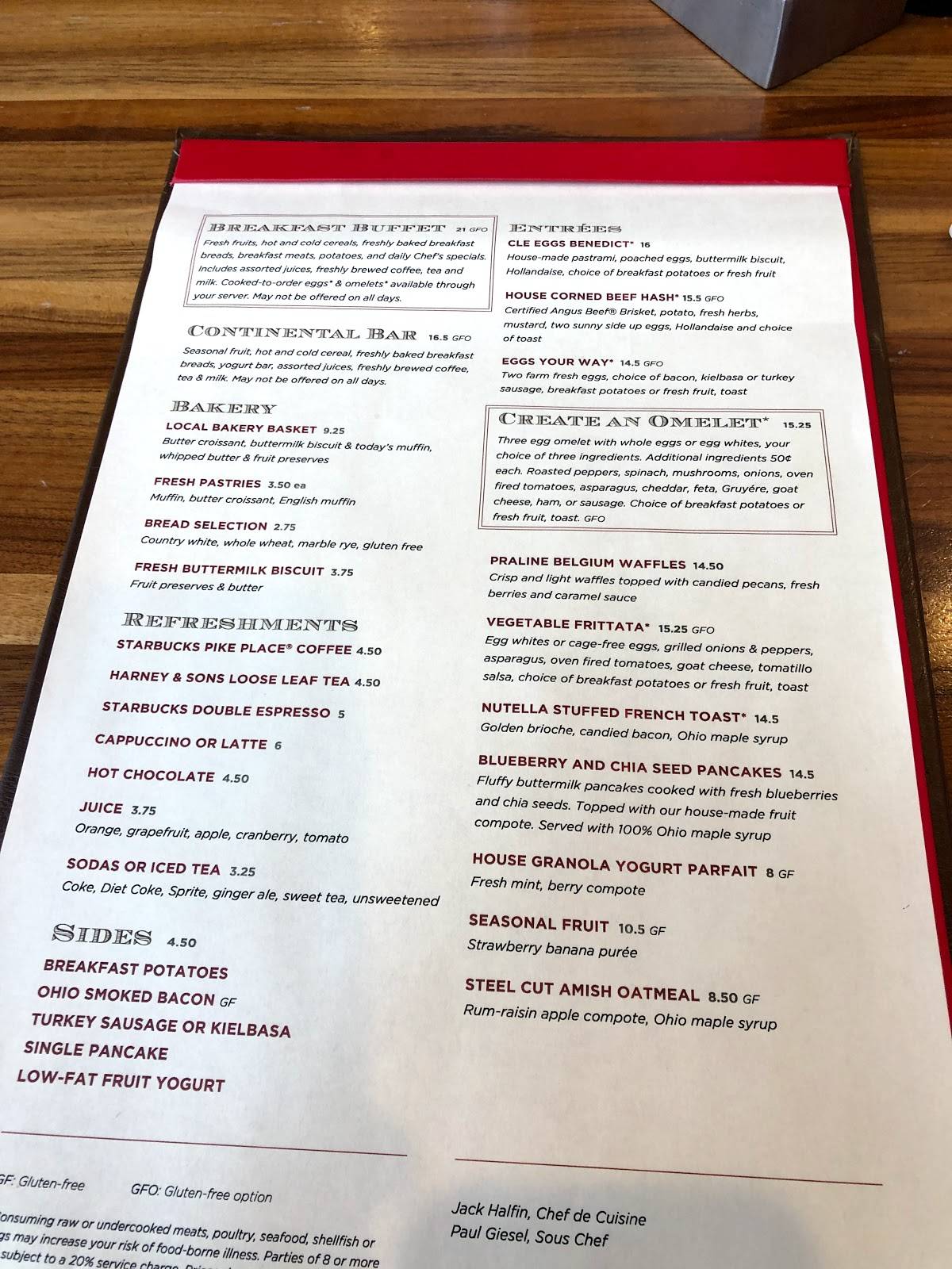 Menu at The Burnham restaurant, Cleveland