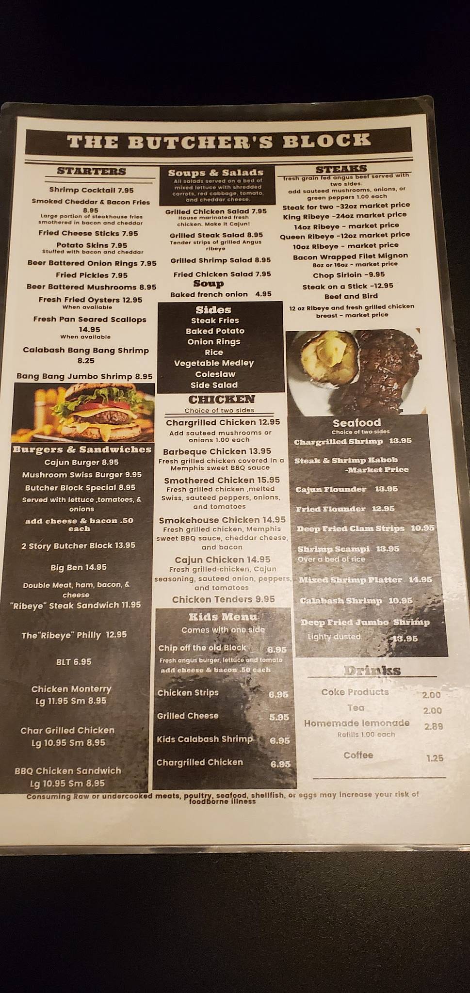 Menu at The Butcher's Block steakhouse, Greeneville