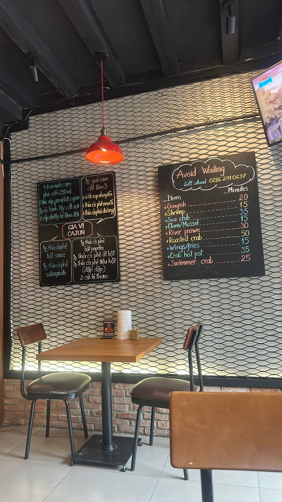 Menu at The Cajun Cua restaurant, Ho Chi Minh City, 267 Lý Tự Trọng