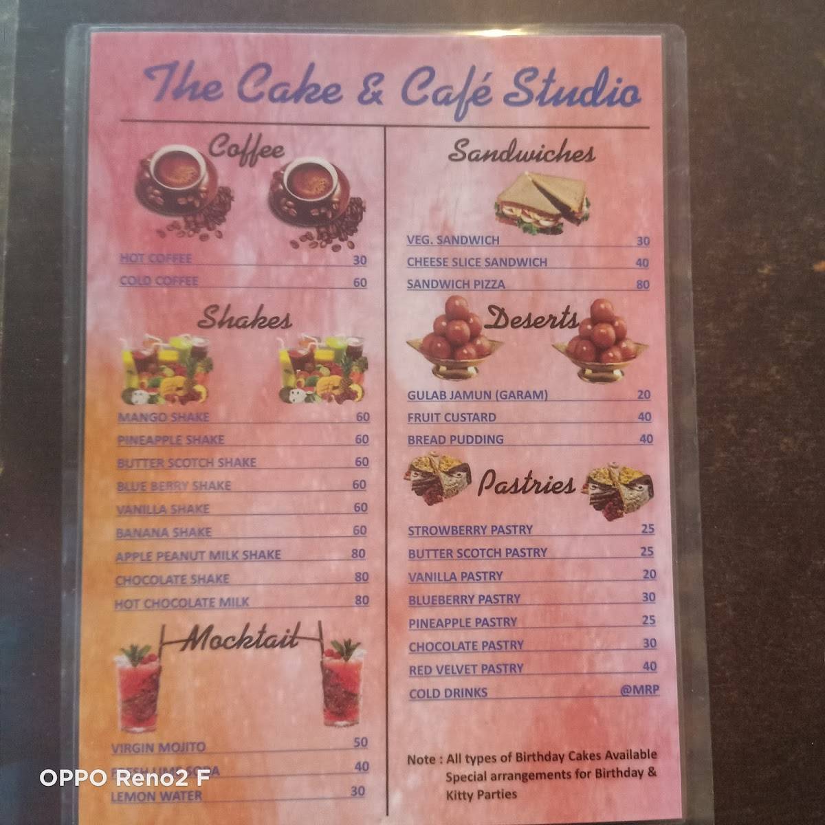 Menu at The Cake &Cafe studio, Nagrota Bagwan