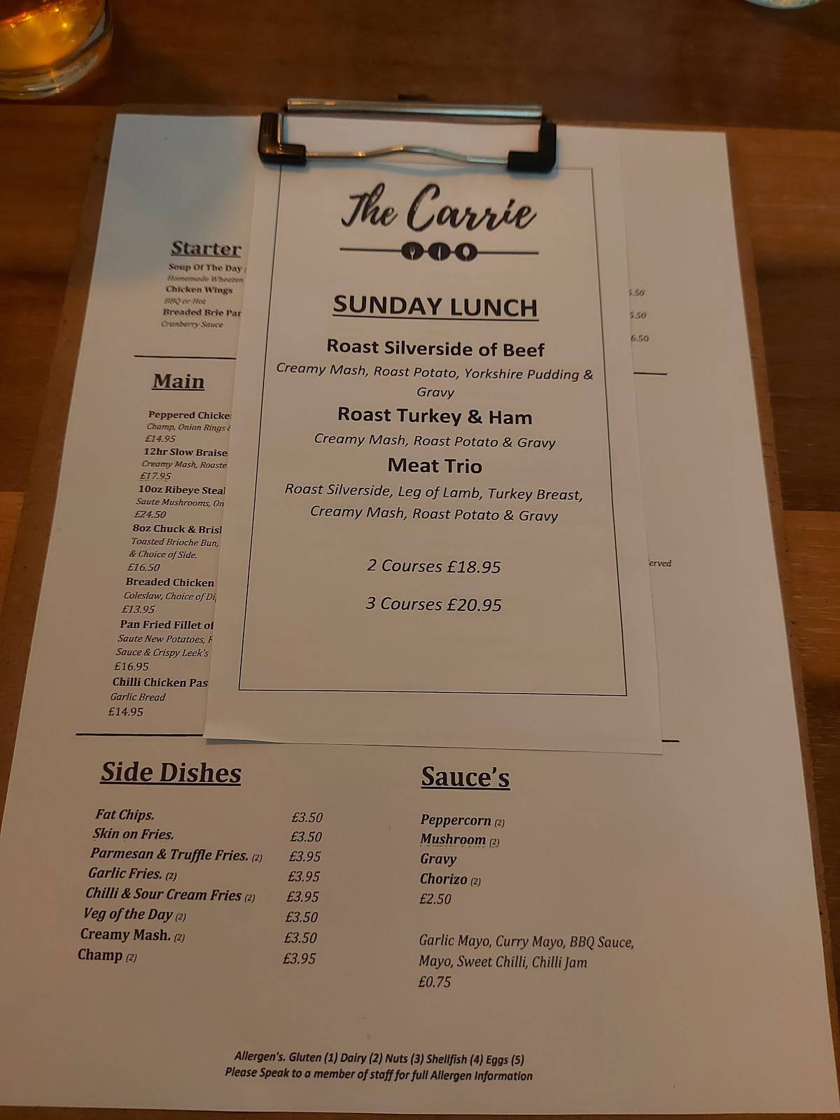Menu at The Carrie Restaurant, Kells