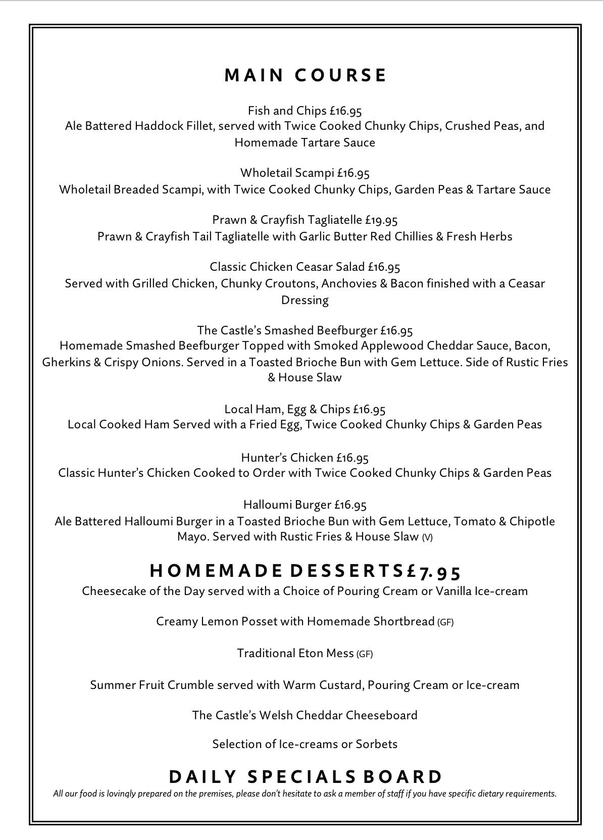 Menu at The Castle Inn Usk pub & bar, Usk