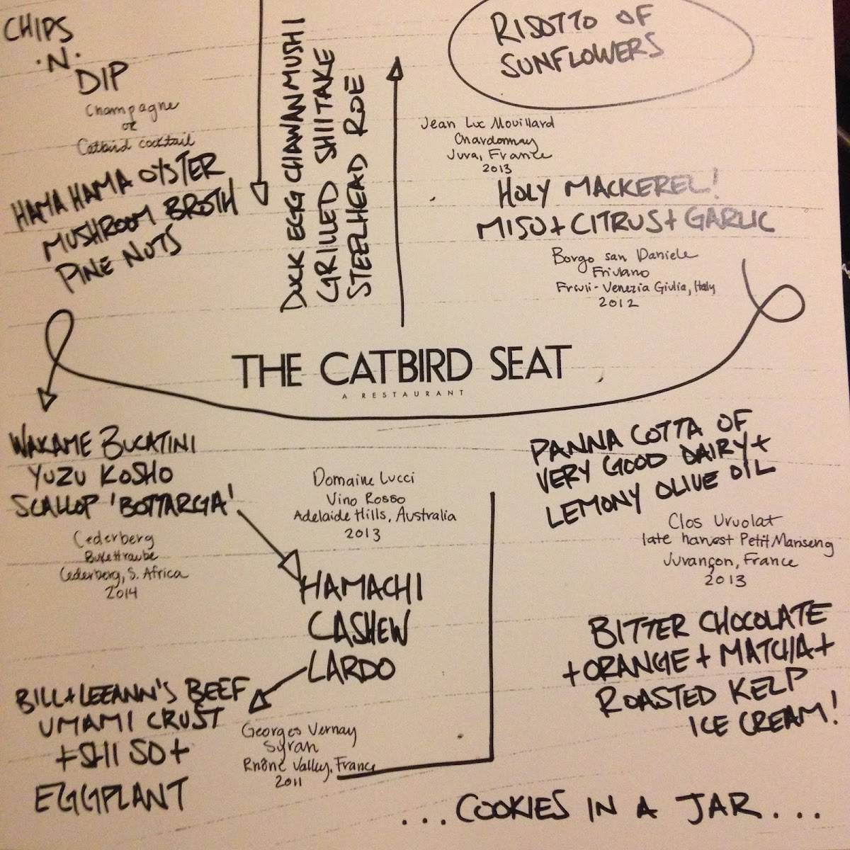 Menu at The Catbird Seat restaurant, Nashville