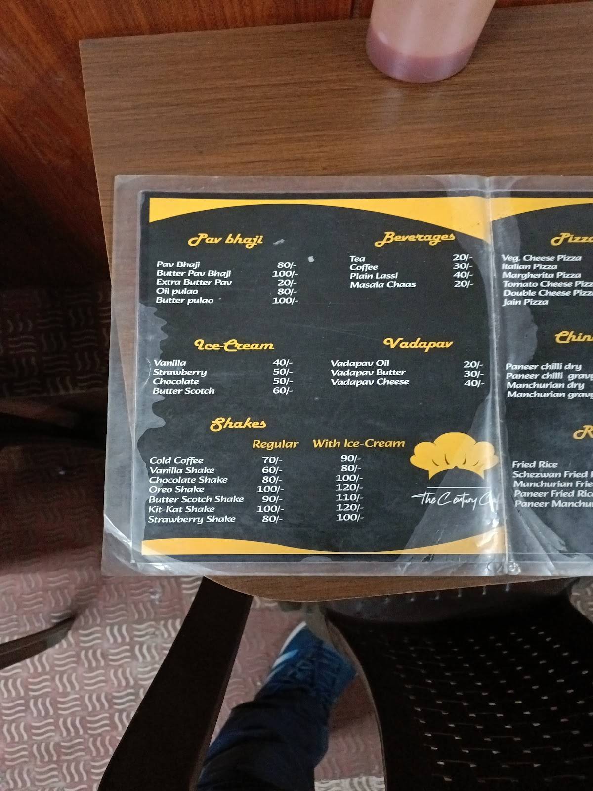Menu at The Century Cafe, Udaipur