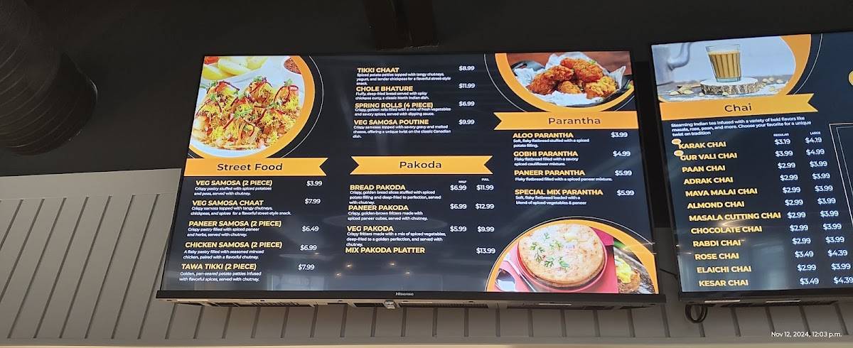 Menu au The Chai Hut café, Calgary