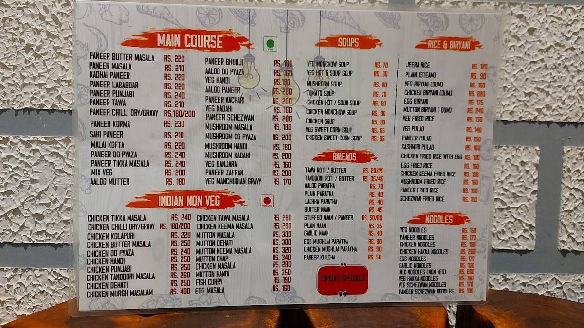 Menu at Tamasha, Bhagalpur