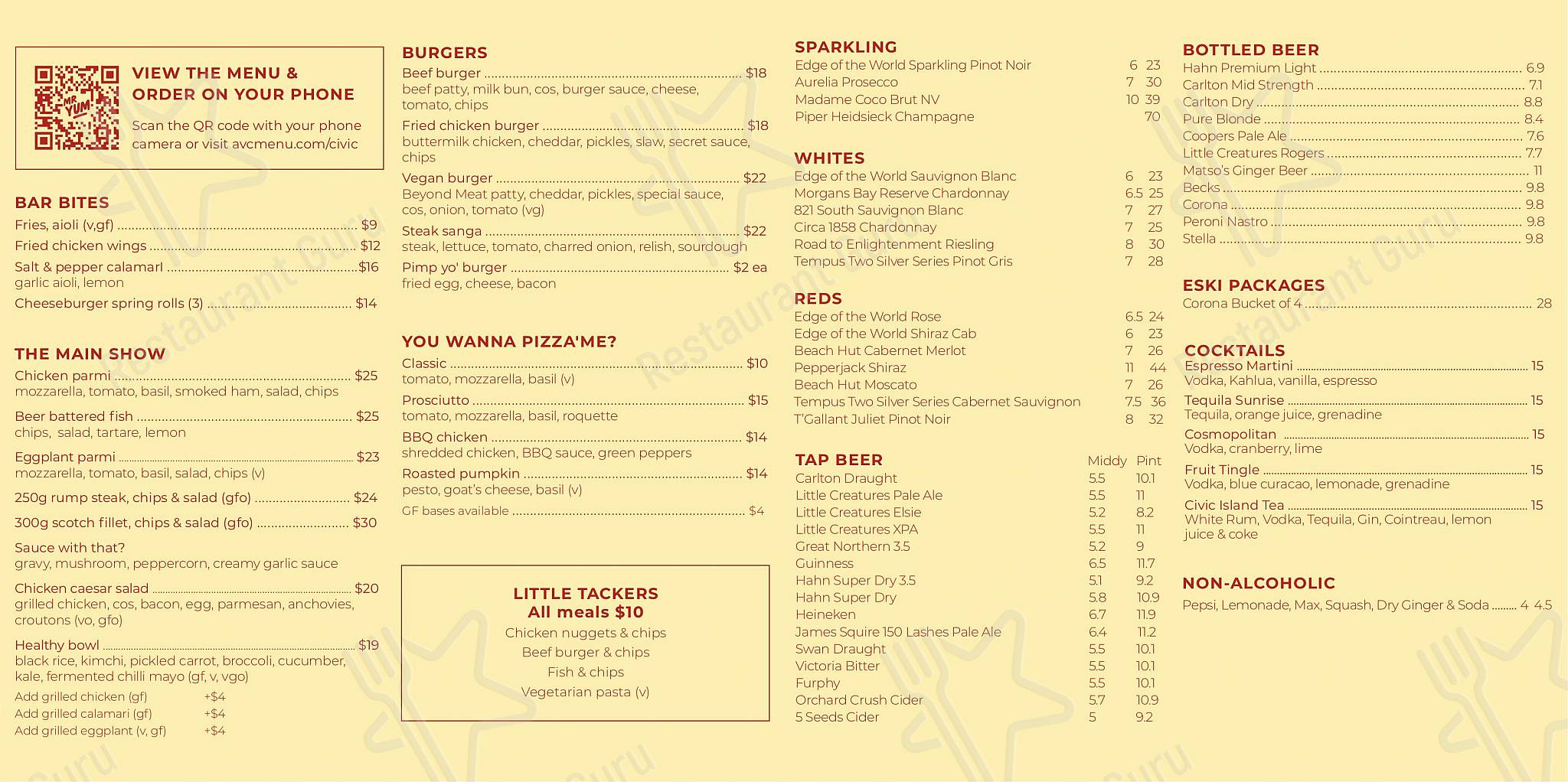 Menu at Civic Hotel pub & bar, Inglewood