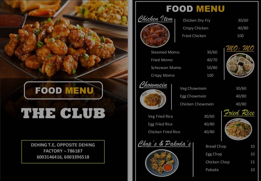Menu at The Club, Margherita