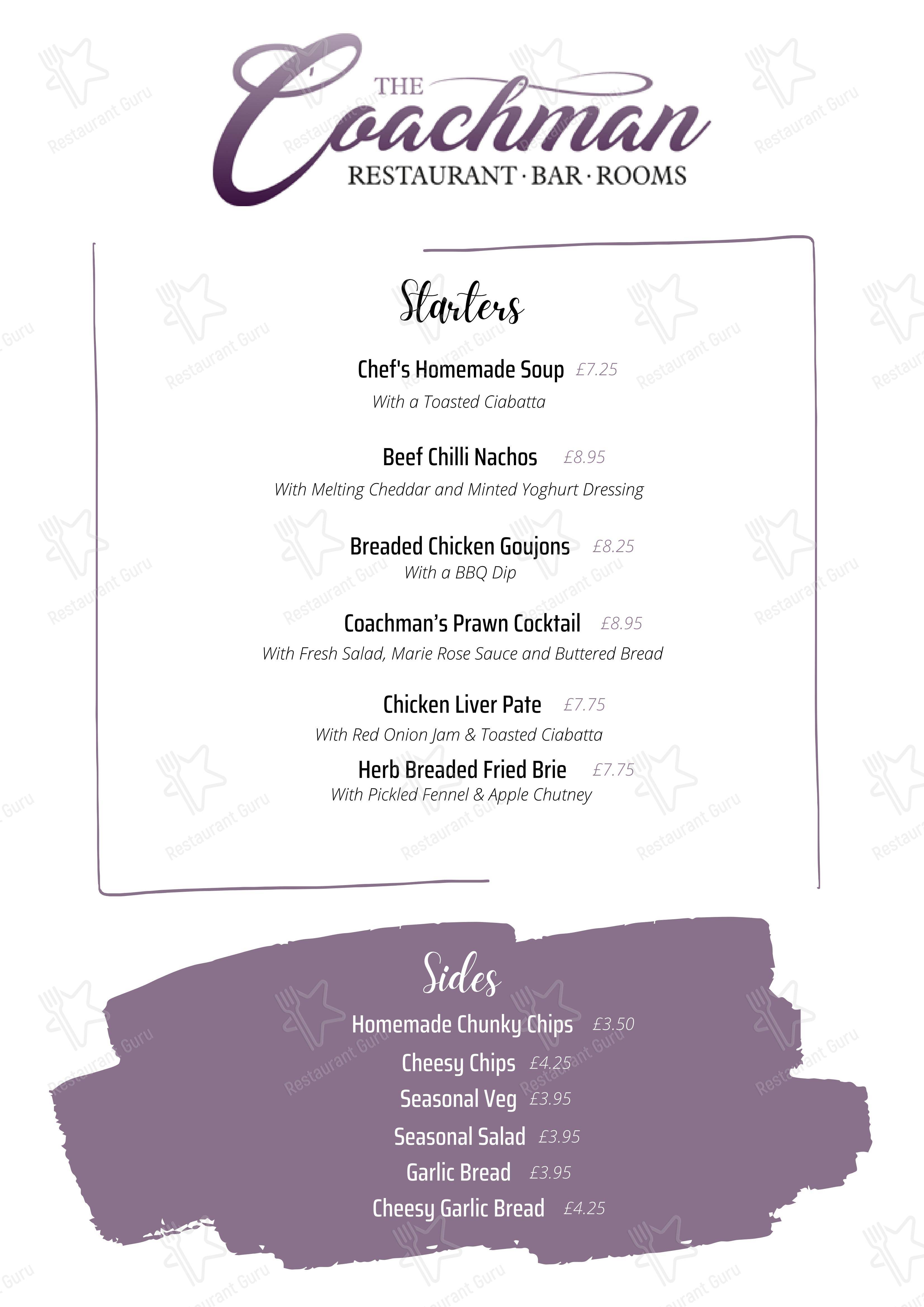 Menu at The Coachman Inn pub & bar, Snainton