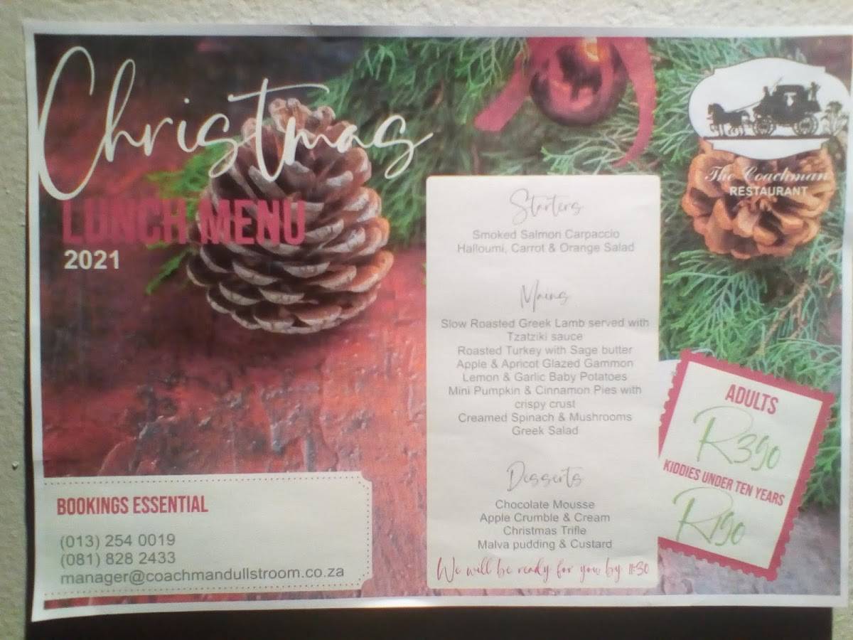 Menu at The Coachman Restaurant, Dullstroom