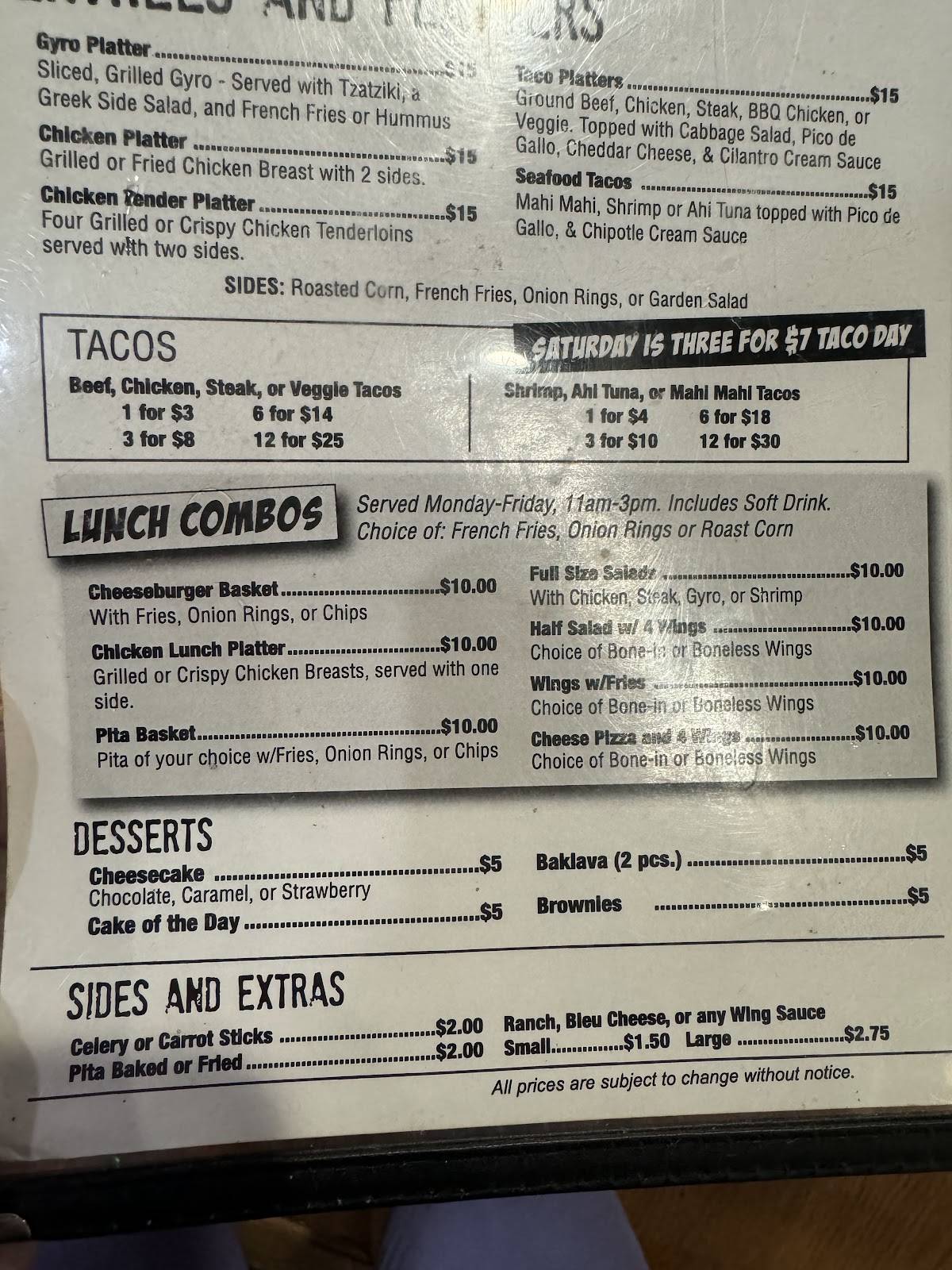 Menu at The Cold Spot pub & bar, Charleston, Washington St W