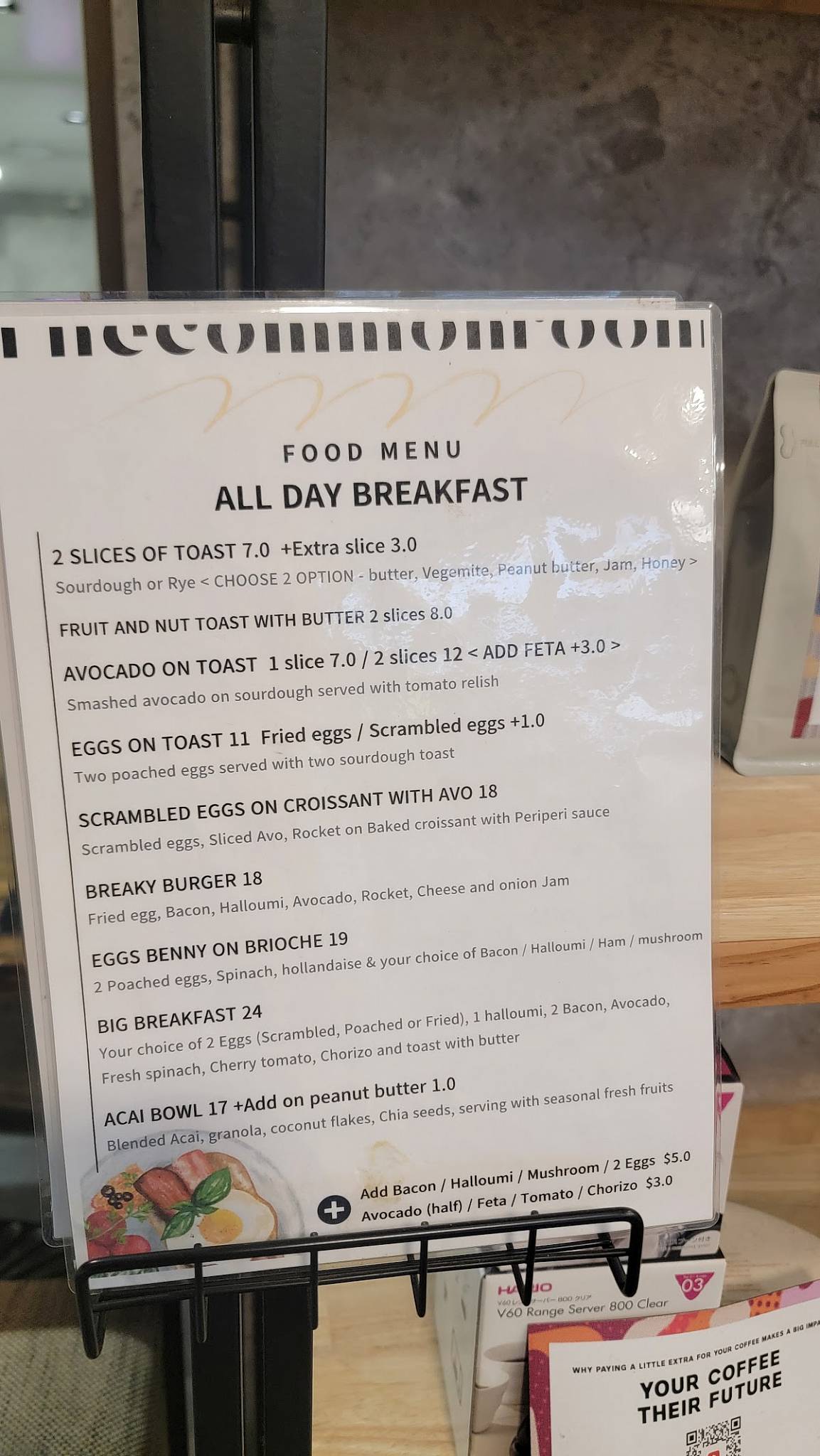Menu at The Common Room Specialty Coffee cafe, Brisbane City