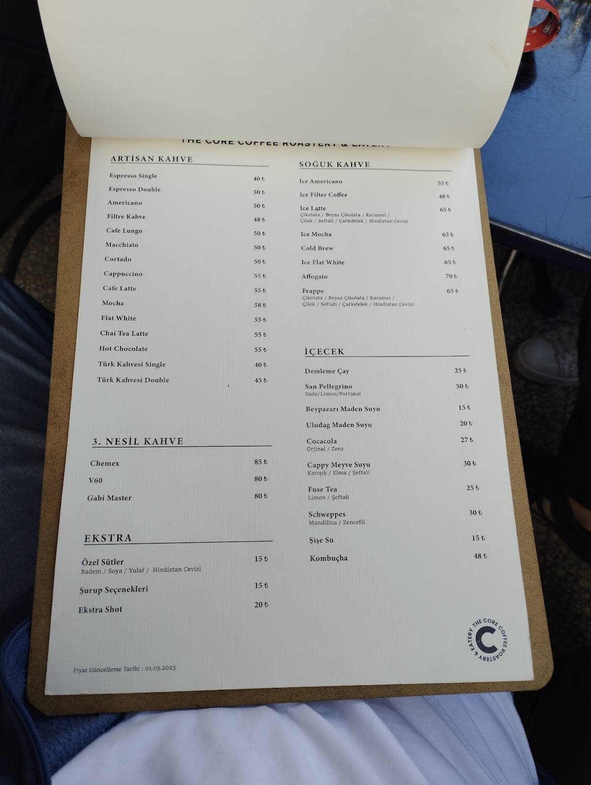 Carta de The Core Coffee Roastery & Eatery Fenerbahçe, Estambul