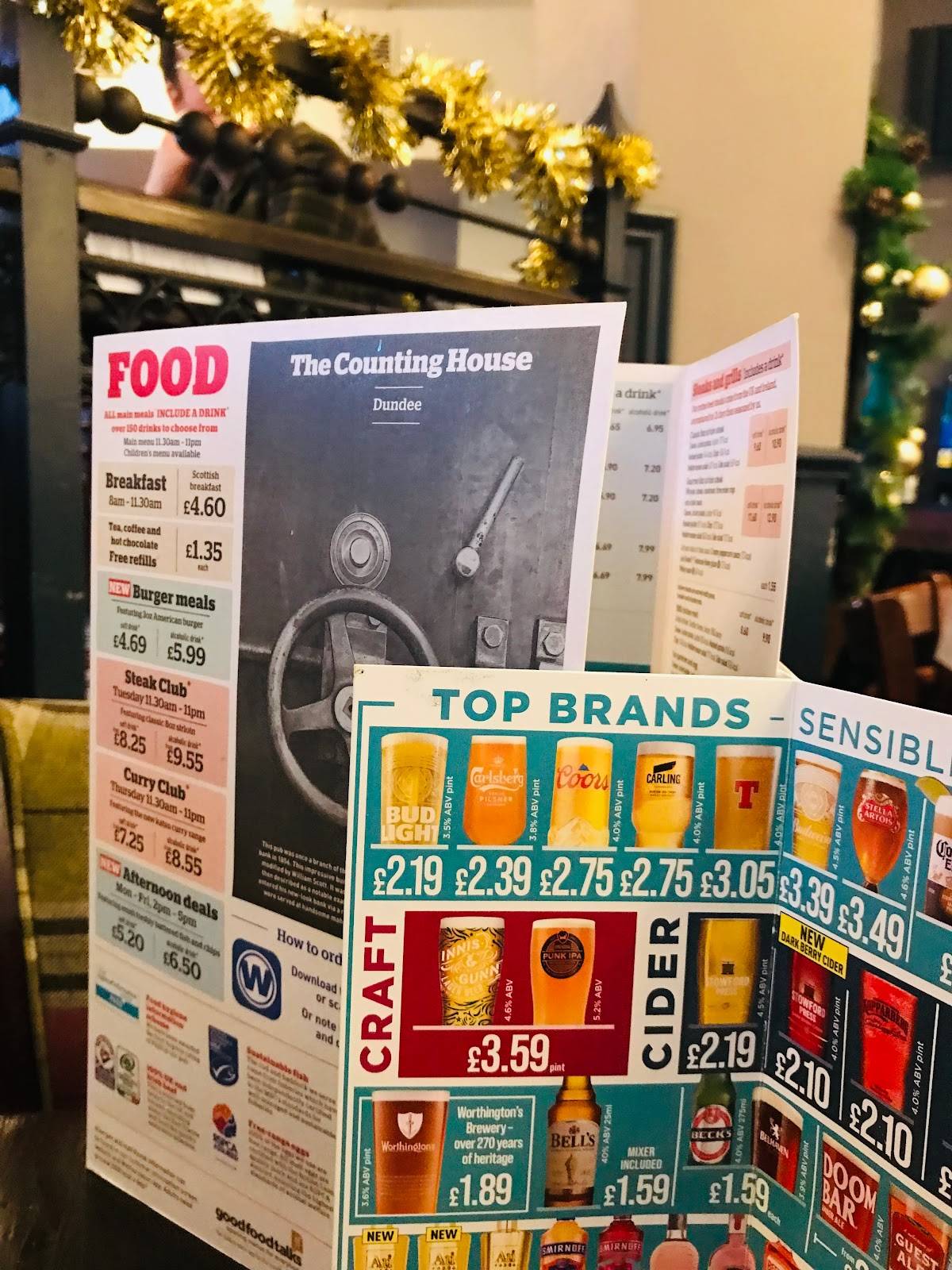 Menu at The Counting House - JD Wetherspoon pub & bar, Dundee