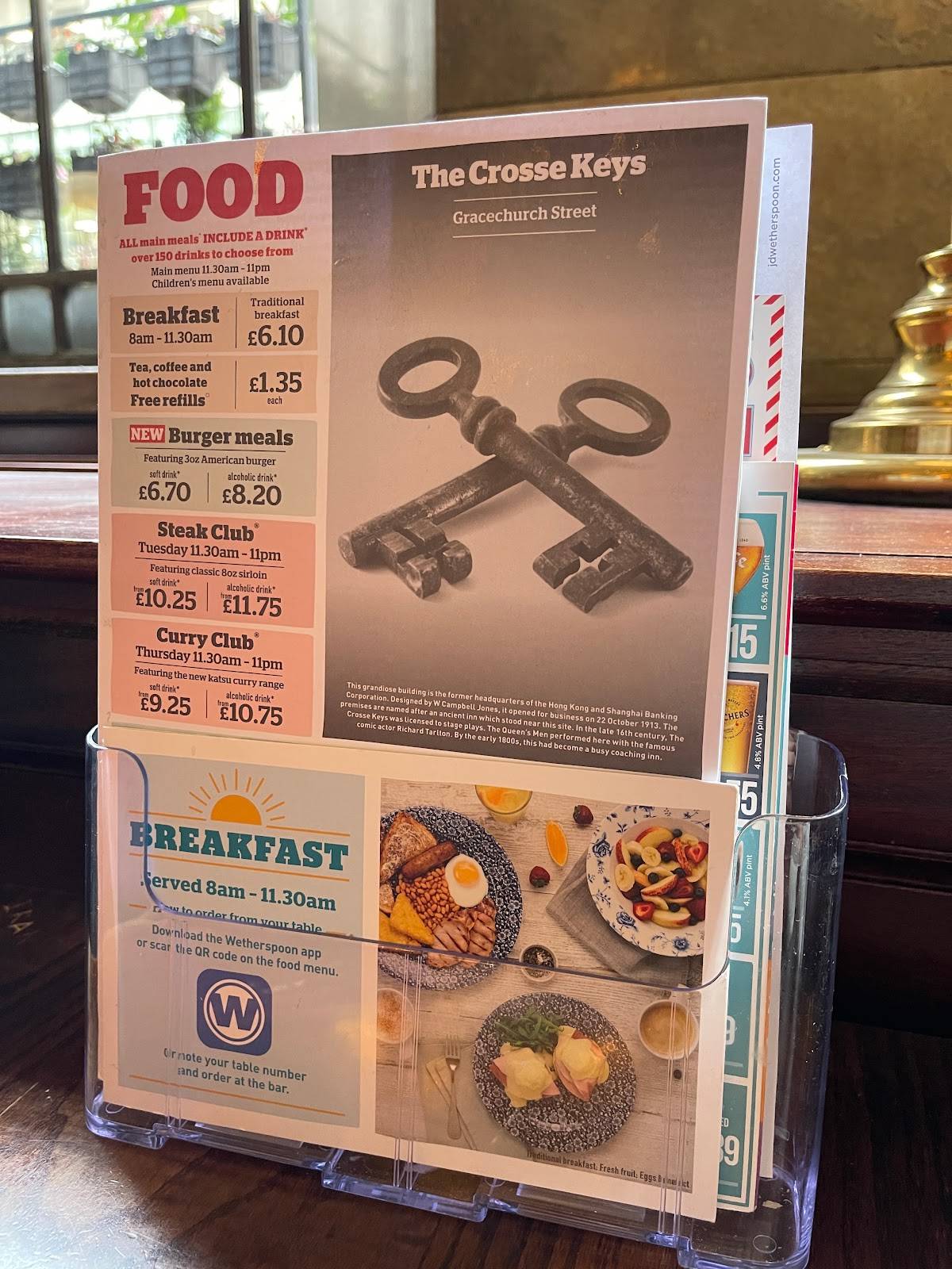 Menu at The Crosse Keys pub & bar, London