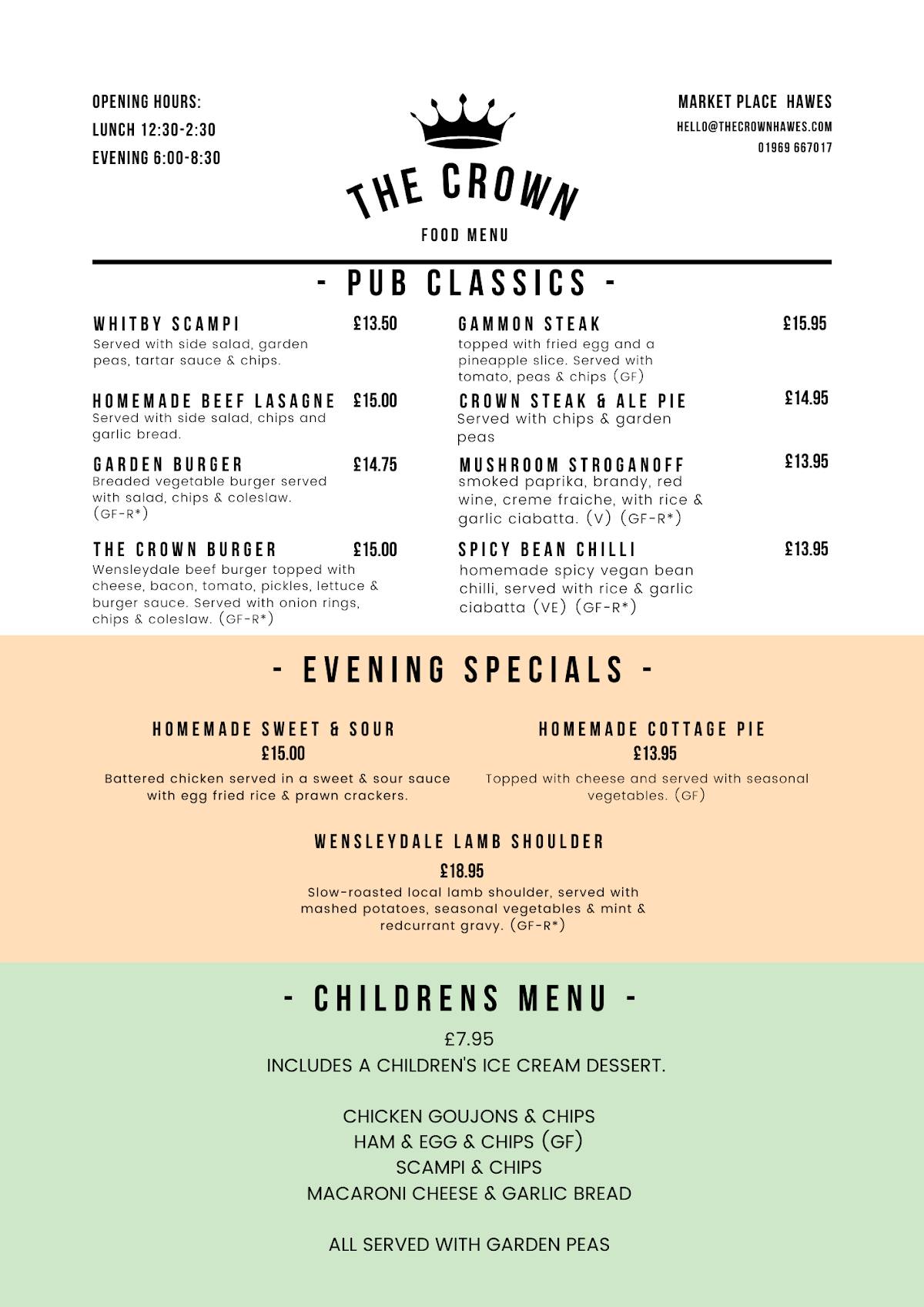 Menu at The Crown Hawes pub & bar, Hawes