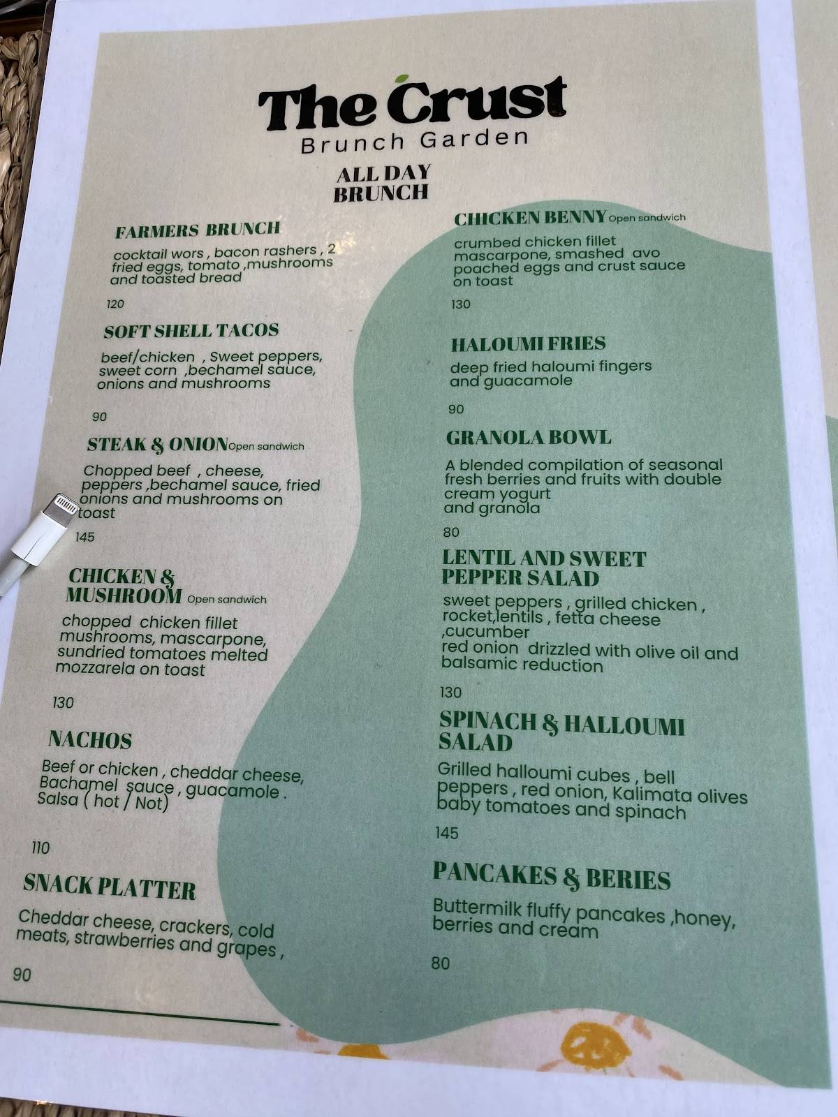 Menu at The Crust (Brunch Garden) restaurant, Hartbeespoort