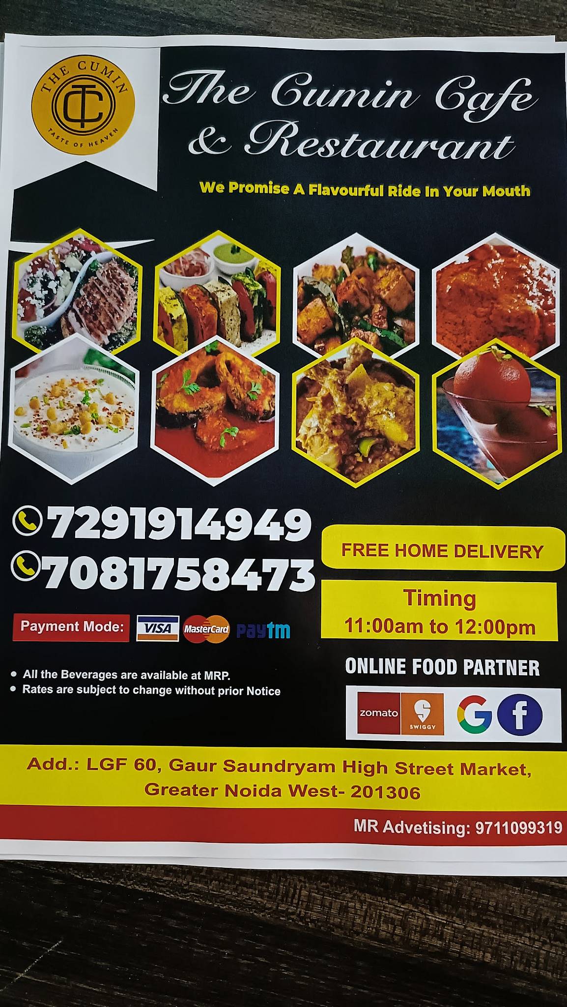 Menu at The Cumin Cafe and Restaurant, Greater Noida