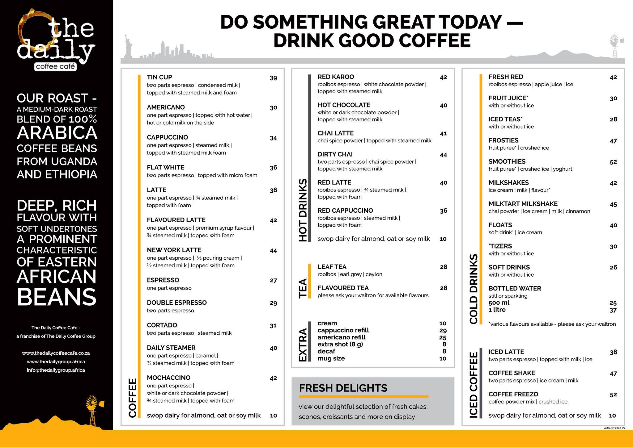 Menu at The Daily Coffee Cafe, Centurion, Cnr. John Vorster & Karee Streets