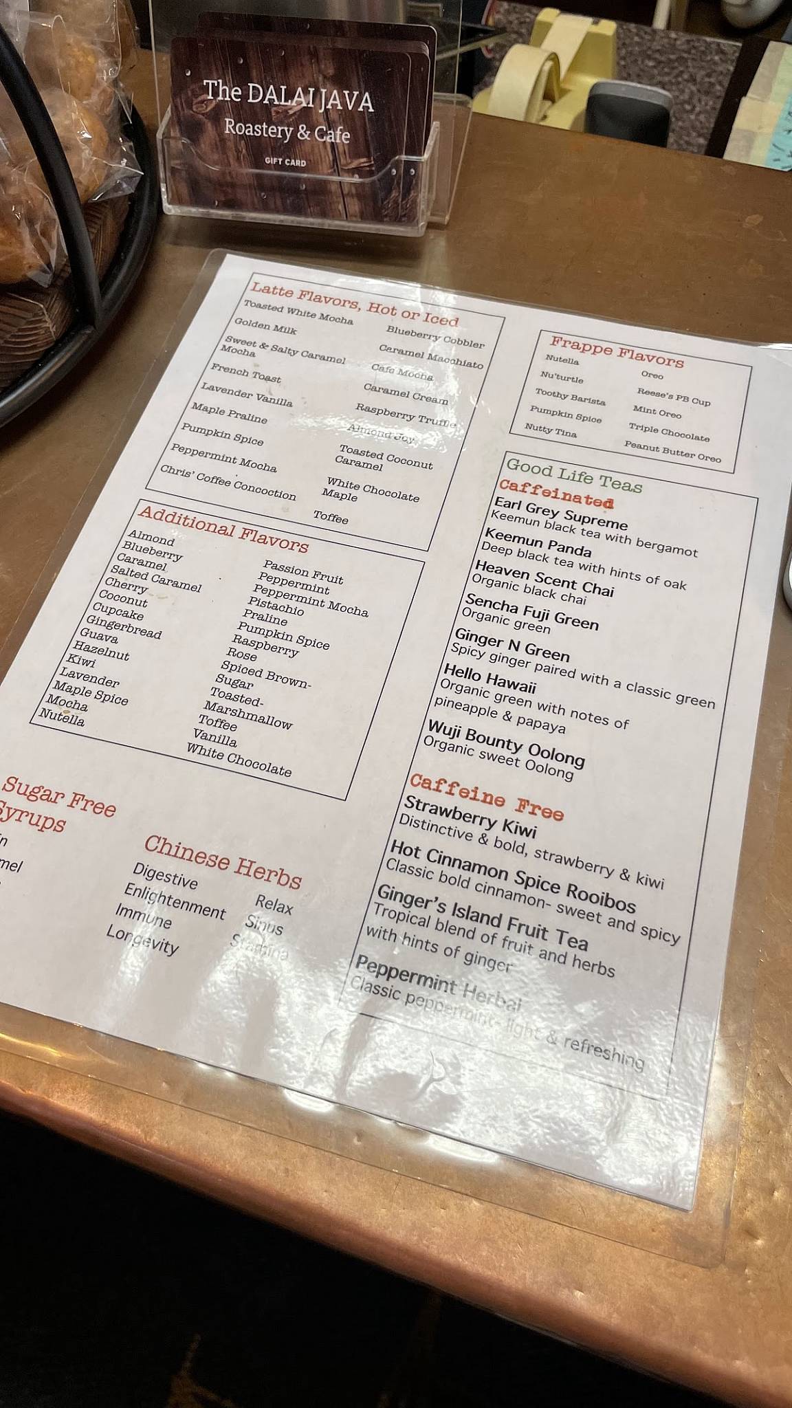 Menu at The Dalai Java cafe, Canandaigua