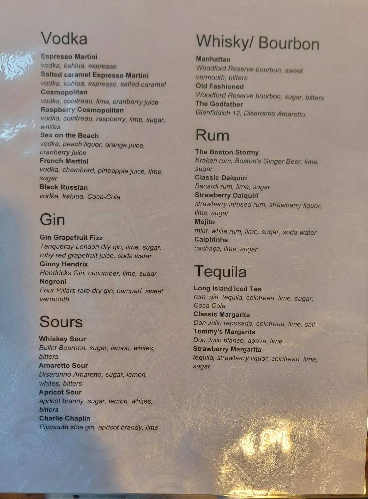 Menu at The Denmark Tavern restaurant, Denmark, 135 South Coast Hwy
