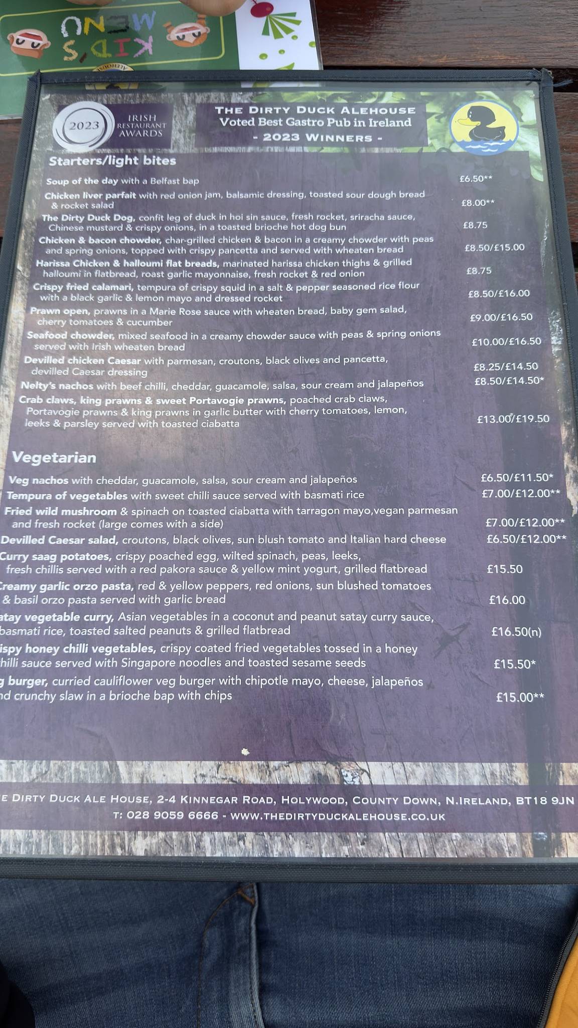 Menu at The Dirty Duck Alehouse pub & bar, Holywood