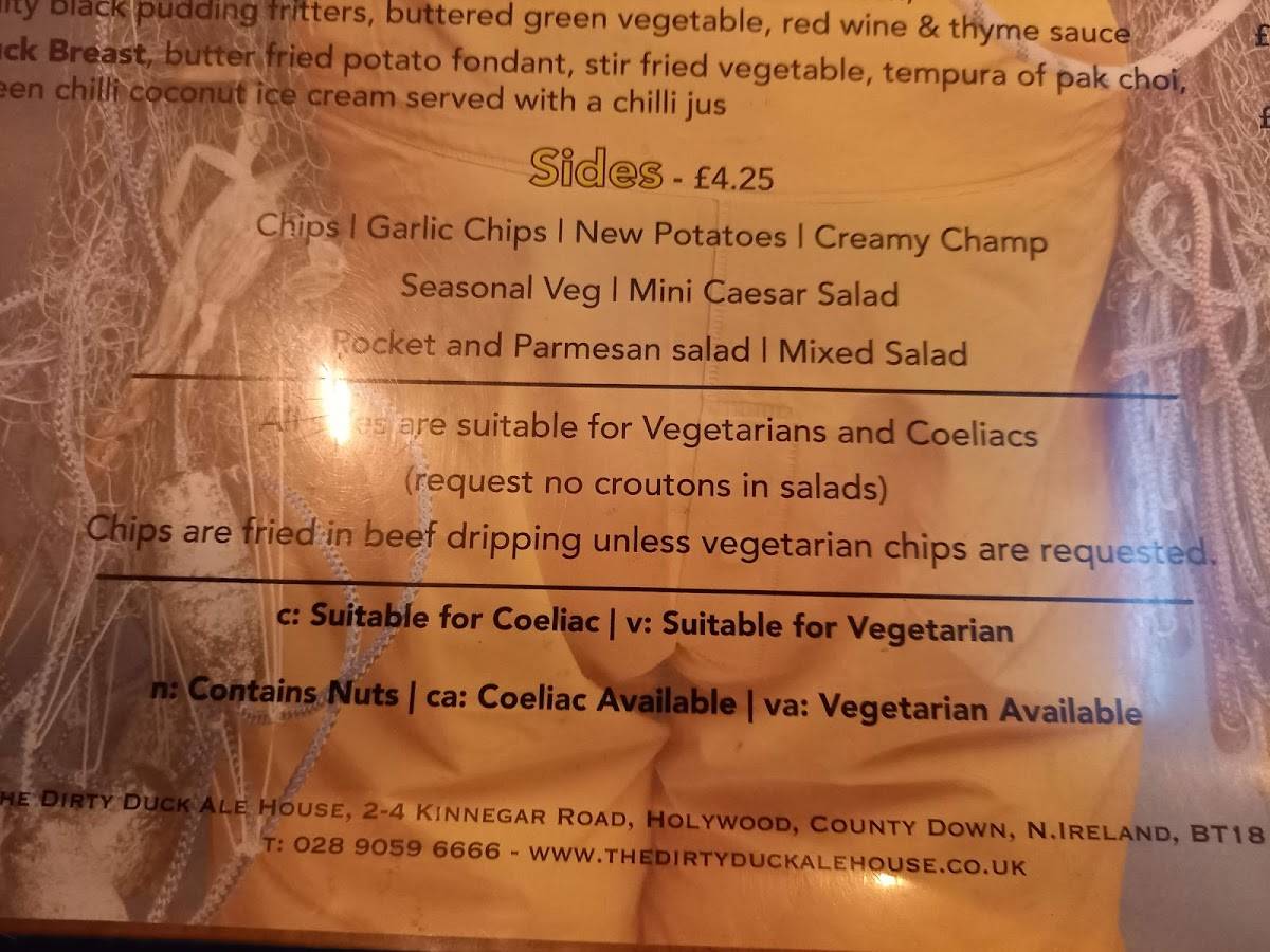 Menu at The Dirty Duck Alehouse pub & bar, Holywood