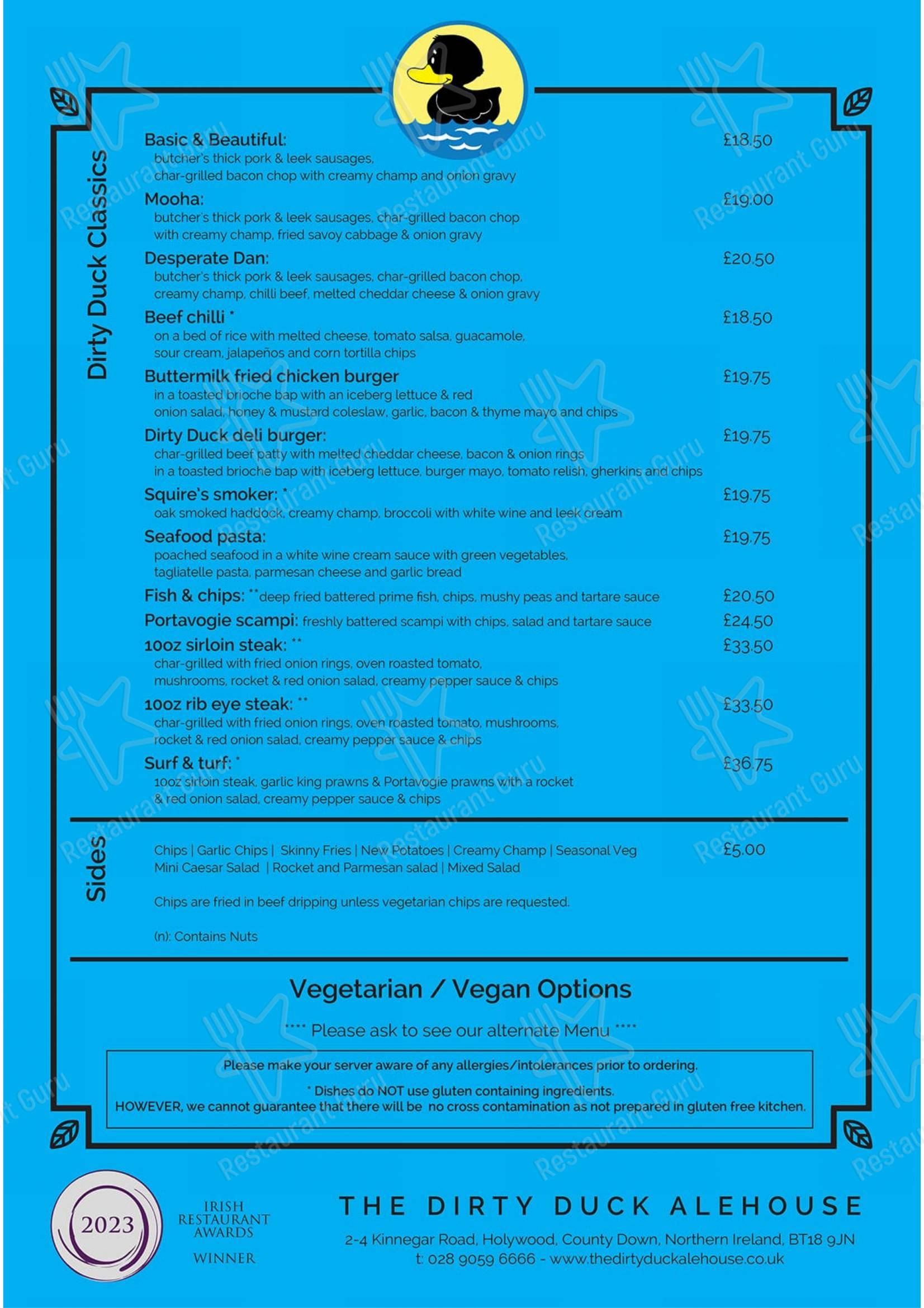 Menu at The Dirty Duck Alehouse pub & bar, Holywood