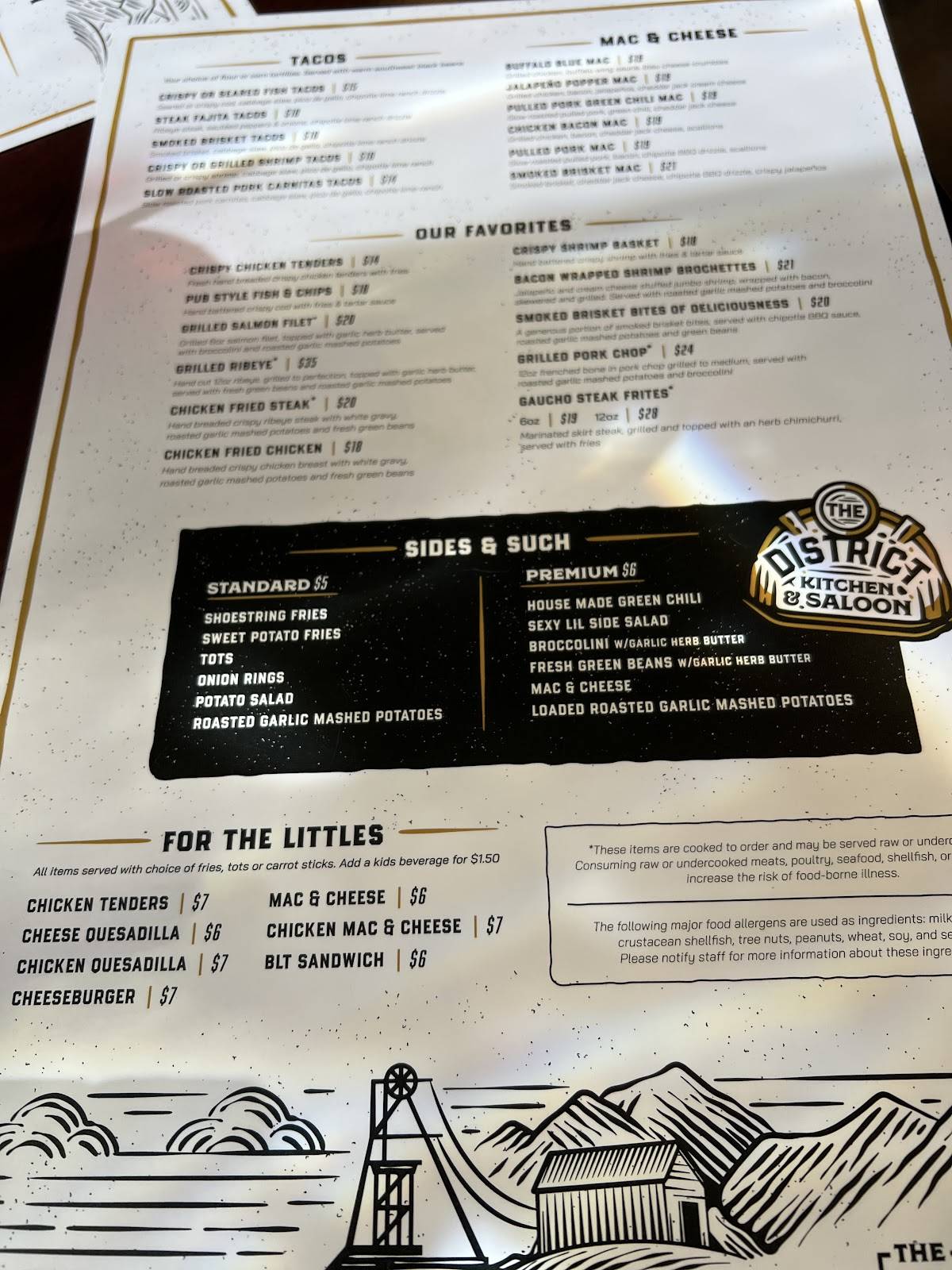 Menu at The District Kitchen & Saloon pub & bar, Cripple Creek