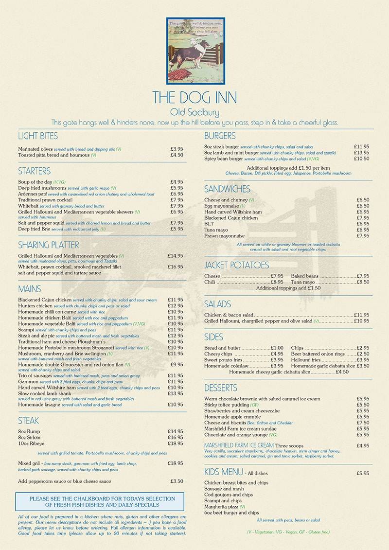 Menu at The Dog Inn pub & bar, Yate