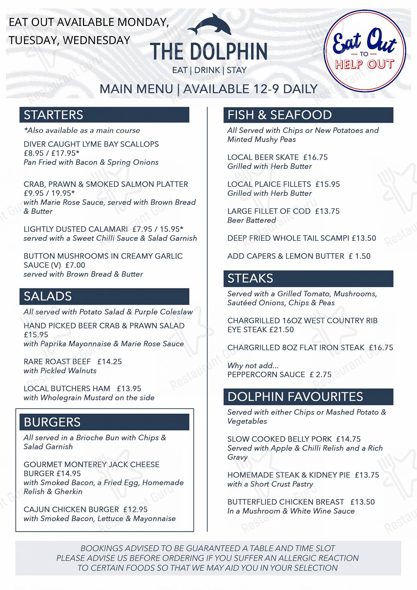 Menu at The Dolphin Hotel pub & bar, Seaton