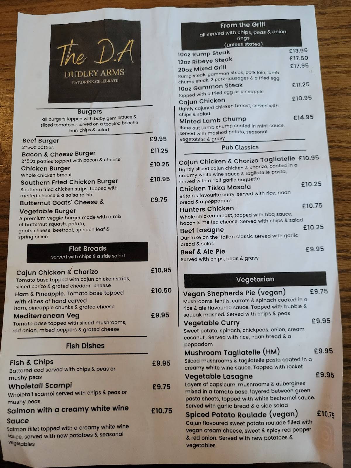 Menu at The Dudley Arms pub & bar, Dudley
