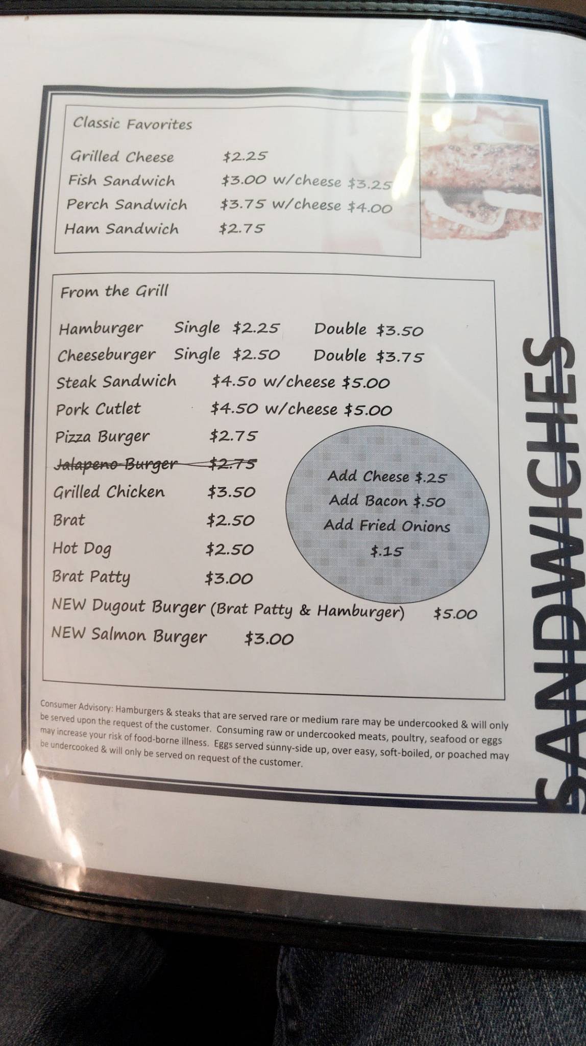 Menu at The Dugout Bar & Grill, Manitowoc