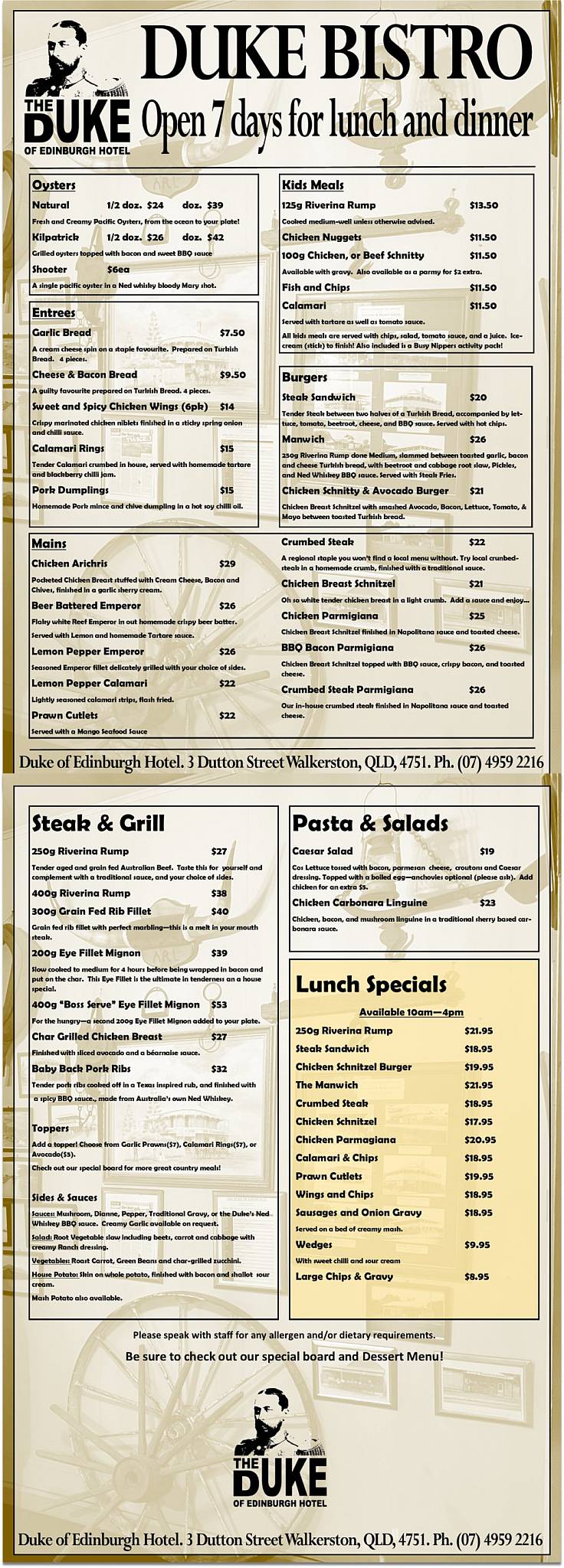 Menu at The Duke of Edinburgh Hotel pub & bar, Walkerston