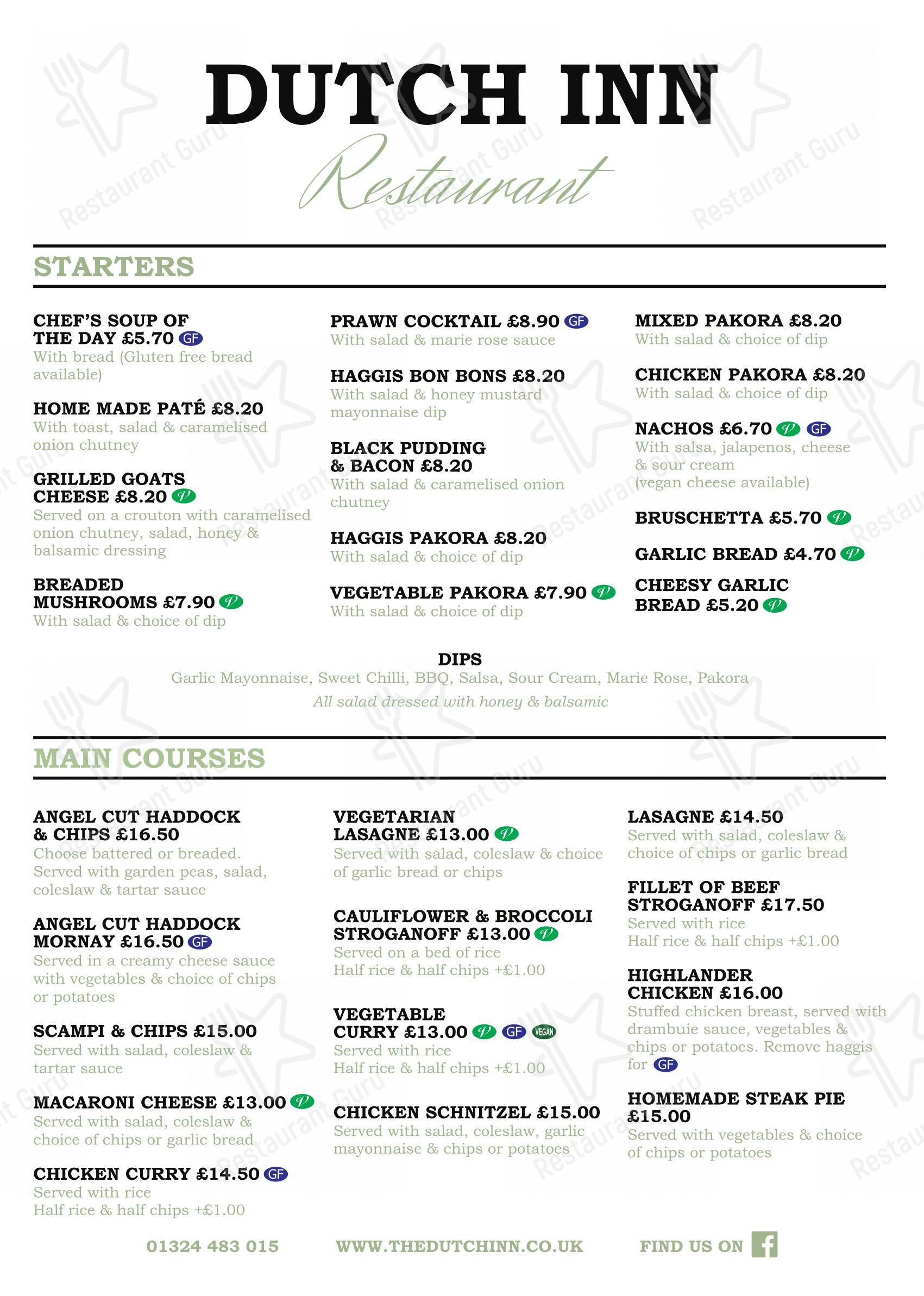 Menu at Dutch Inn pub & bar, Falkirk