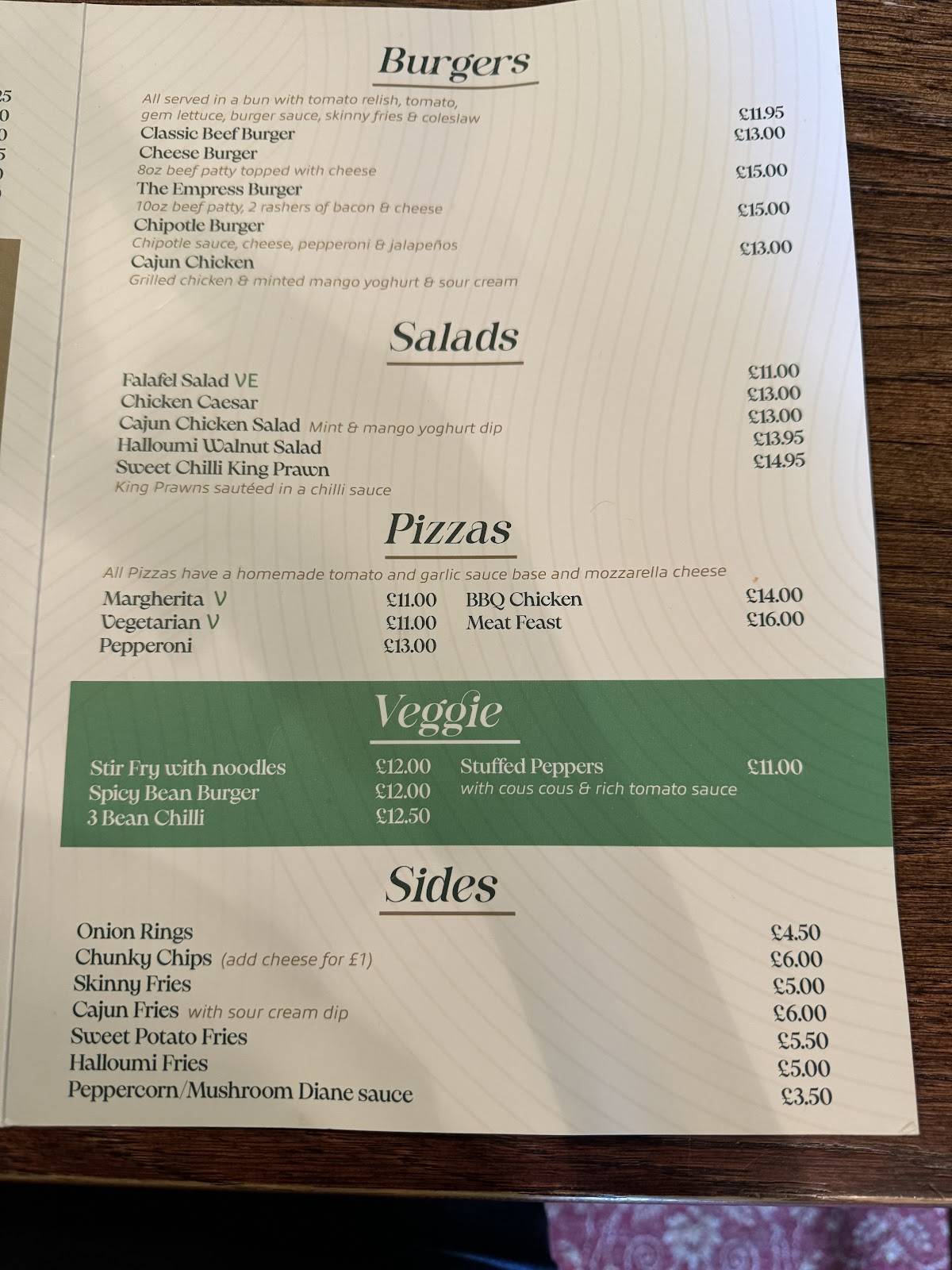 Menu at The Empress pub & bar, Harrogate
