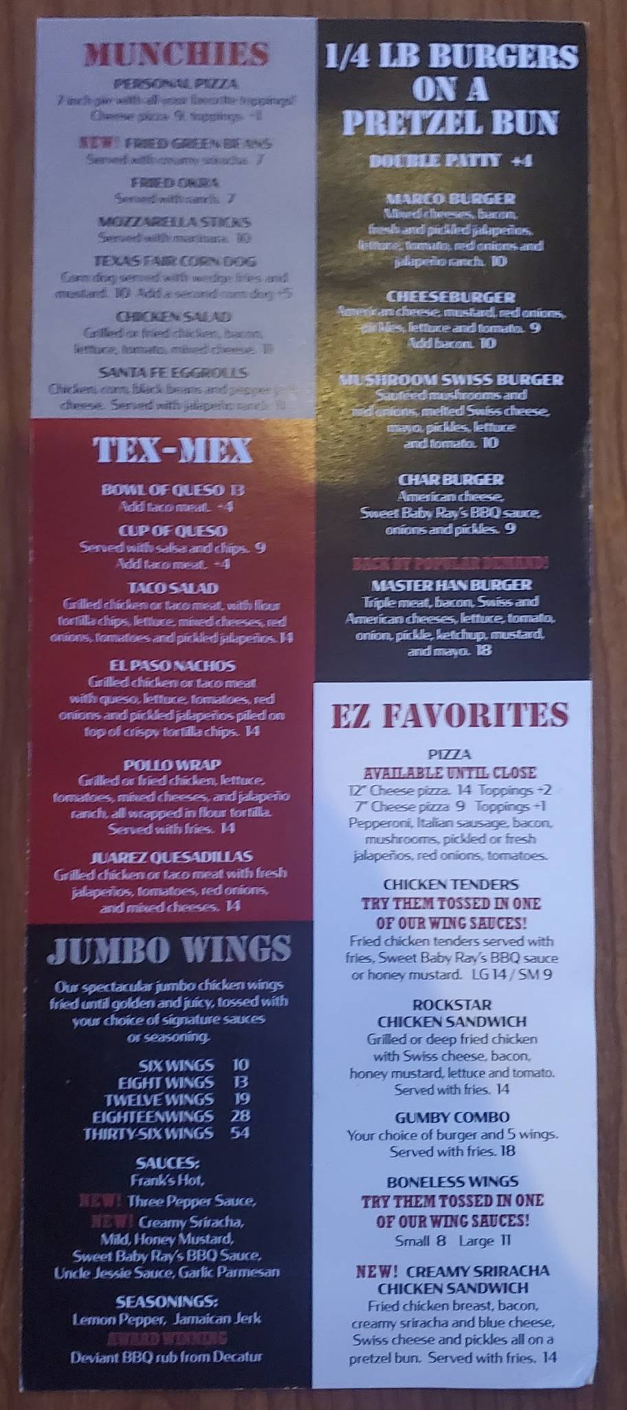 Menu at The End Zone University/Downtown pub & bar, Huntsville